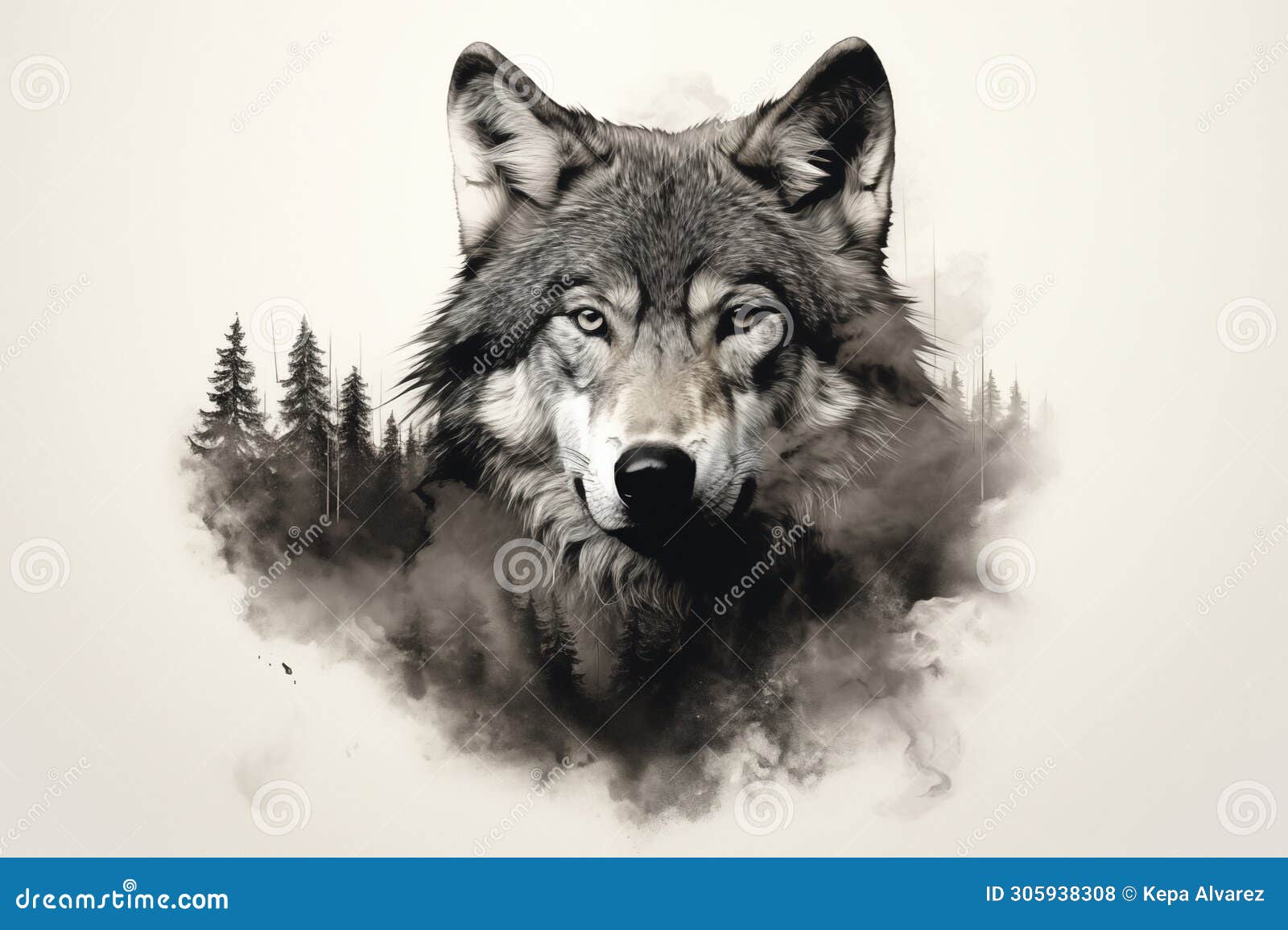 Nature Fusion Wolf and Forest Stock Illustration - Illustration of ...