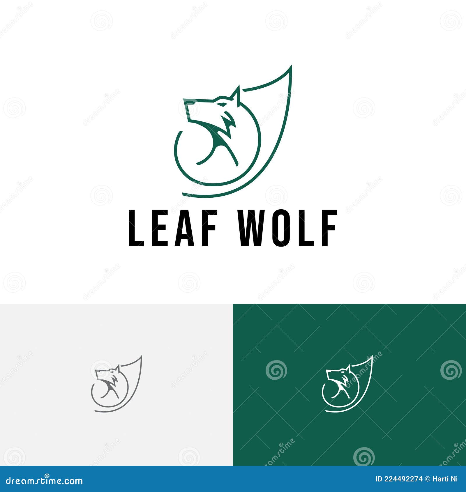 Nature Green Leaf Eco Wolf Head Line Logo Stock Vector - Illustration ...