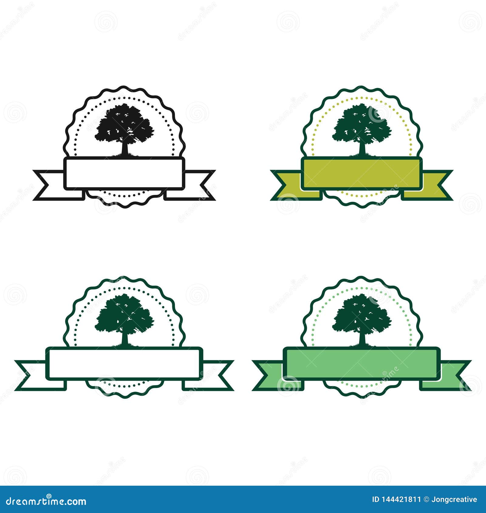 Nature Green Oak Tree Sticker Badge Emblem Logo Stock Vector ...
