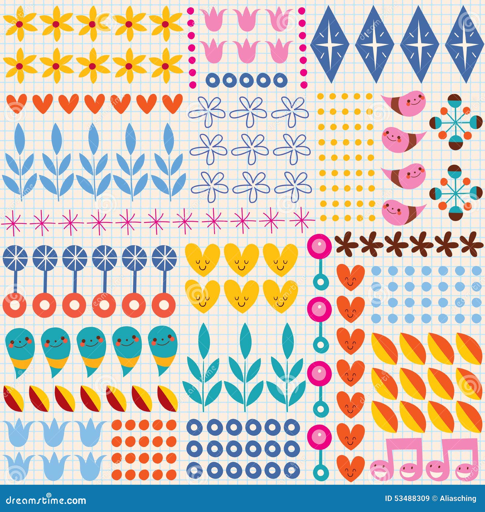 Nature Hearts Flowers Dots Fun Characters Note Book Paper Seamless ...