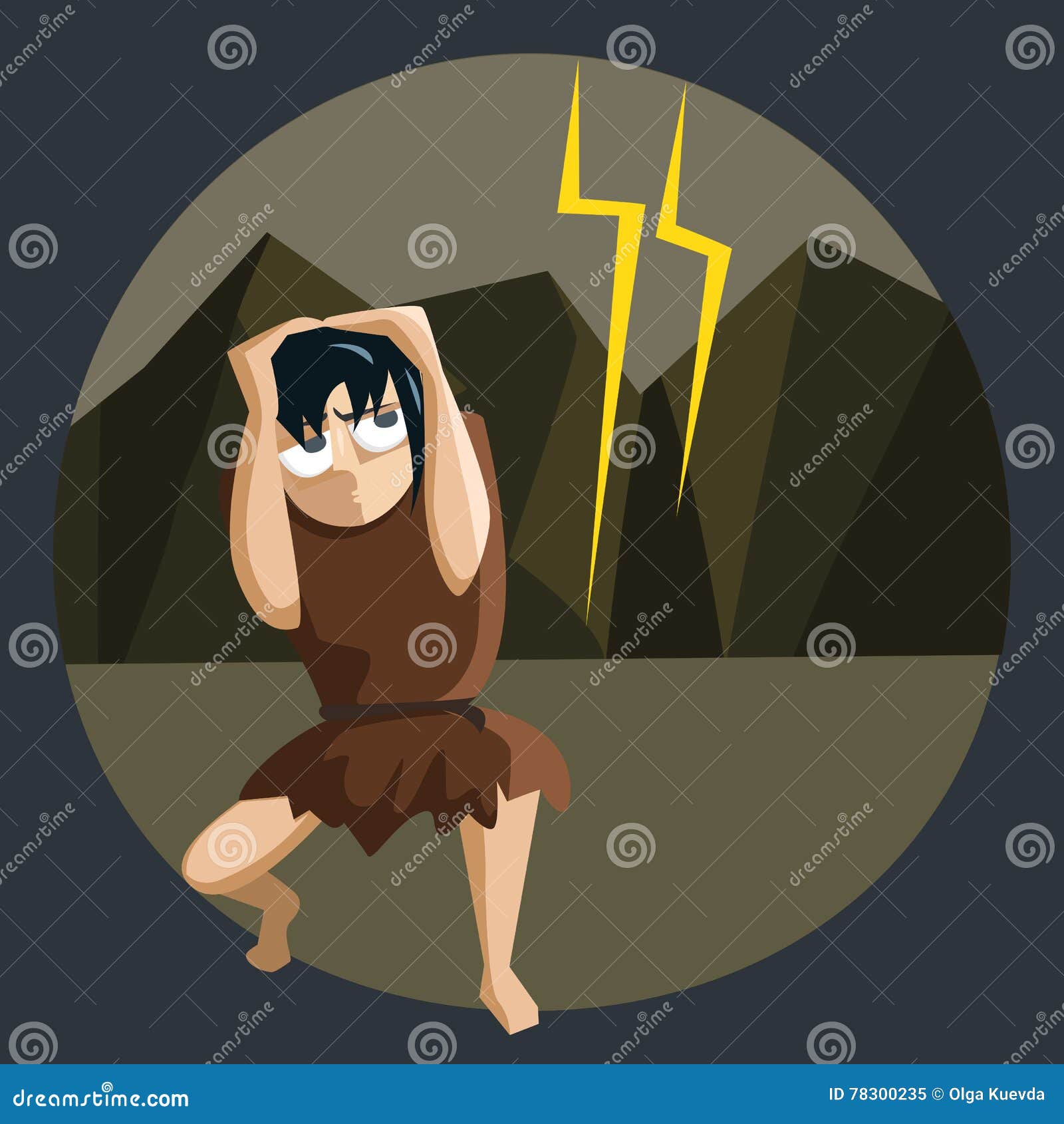Kid Afraid Of The Lightning And Storm Vector Illustration ...