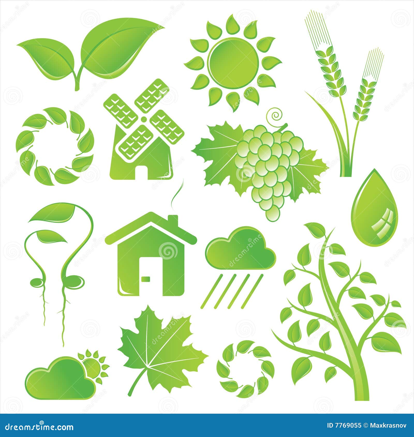 Nature Icons stock vector. Illustration of mill, grapes - 7769055