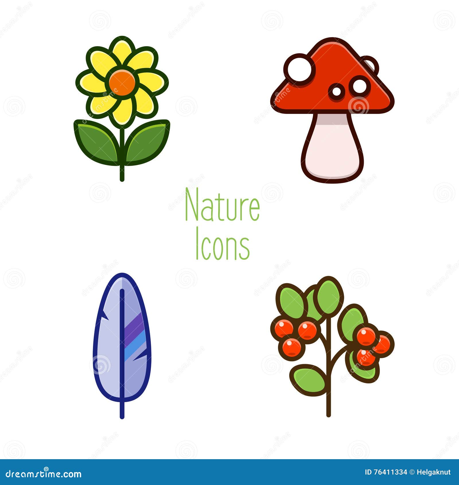 Nature Icons of Forest Objects Stock Vector - Illustration of flat ...