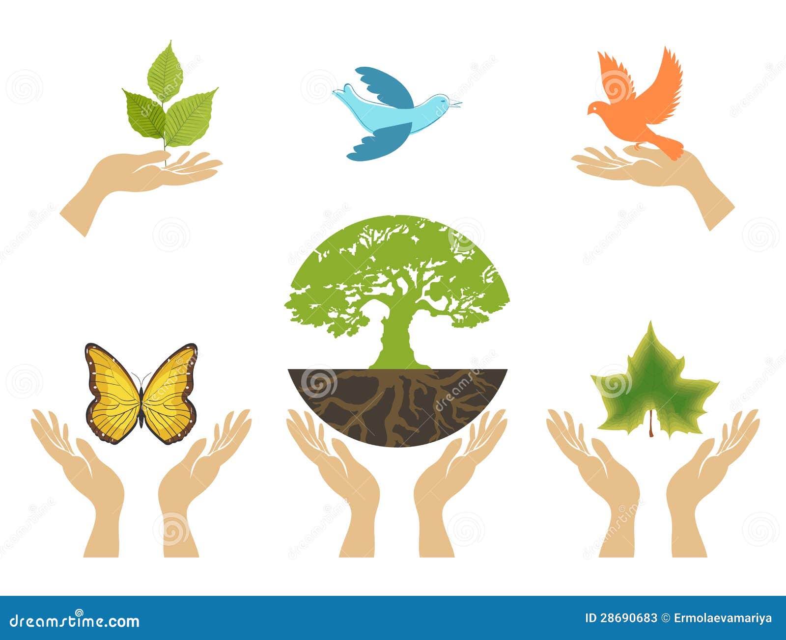 Nature Icons with Hands. Vector Set Stock Vector - Illustration of ...
