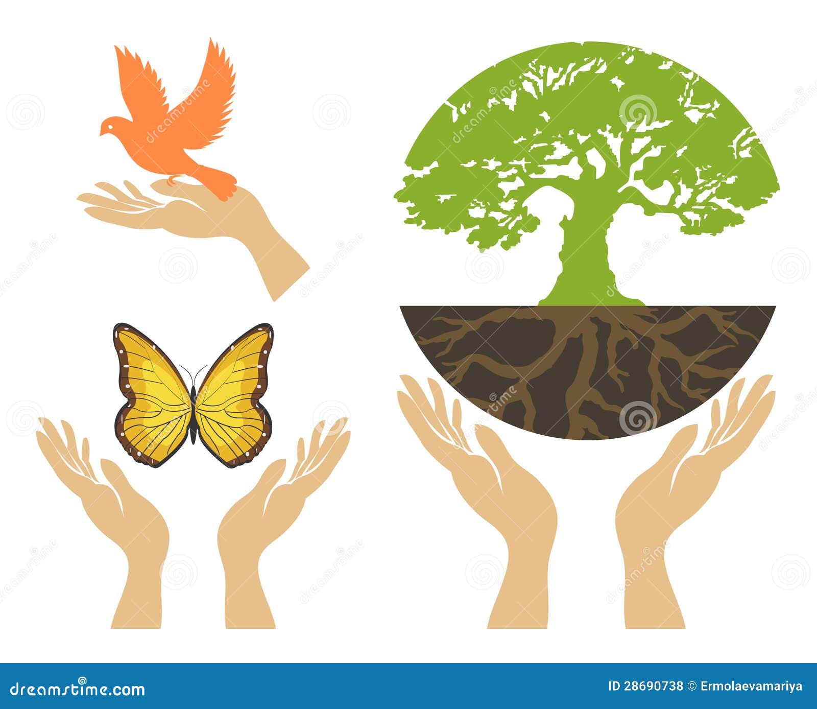 Nature Icons with Hands. Vector Set Stock Vector - Illustration of bone ...