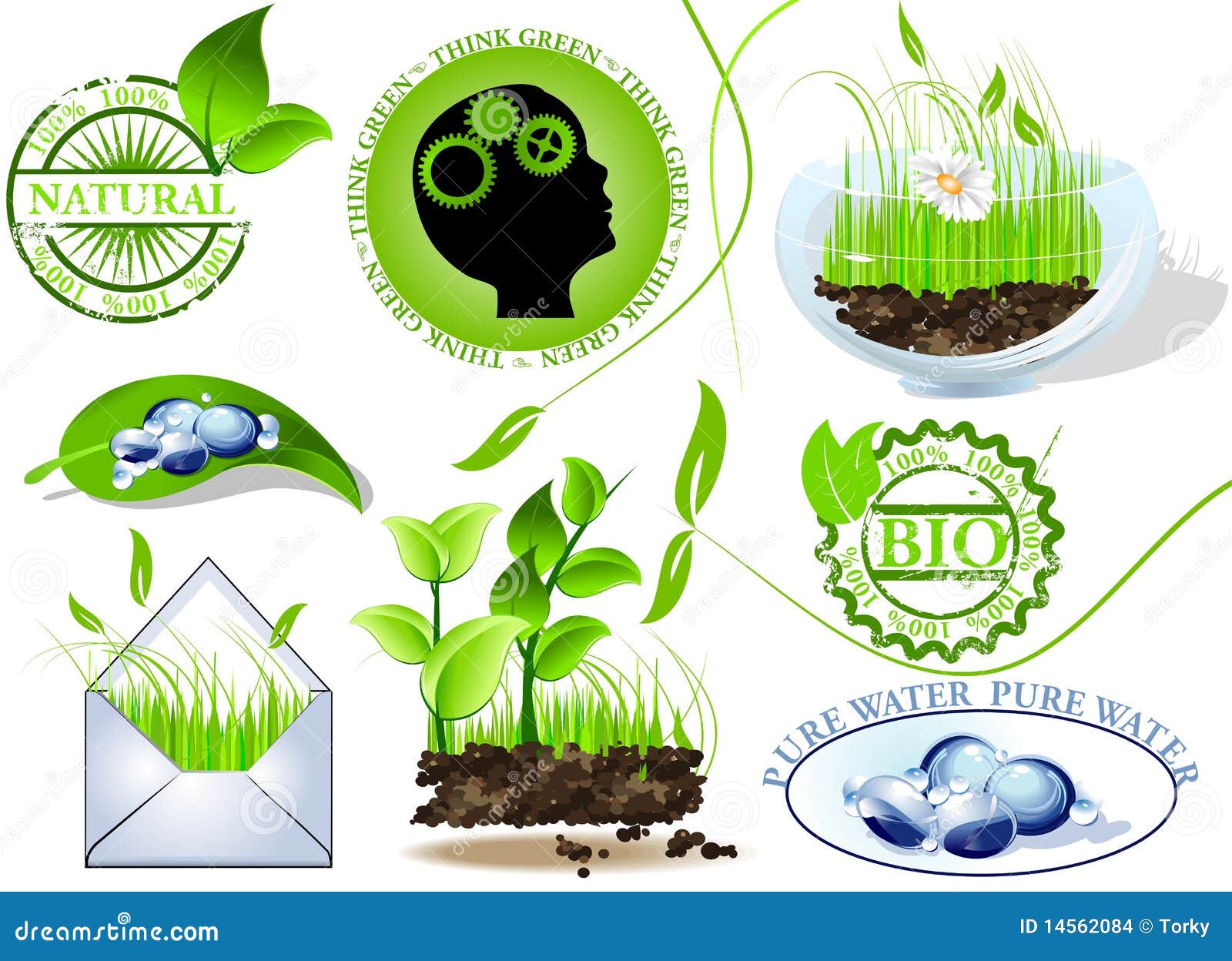 Nature Icons Set, Eco and Bio Message Stock Vector - Illustration of ...