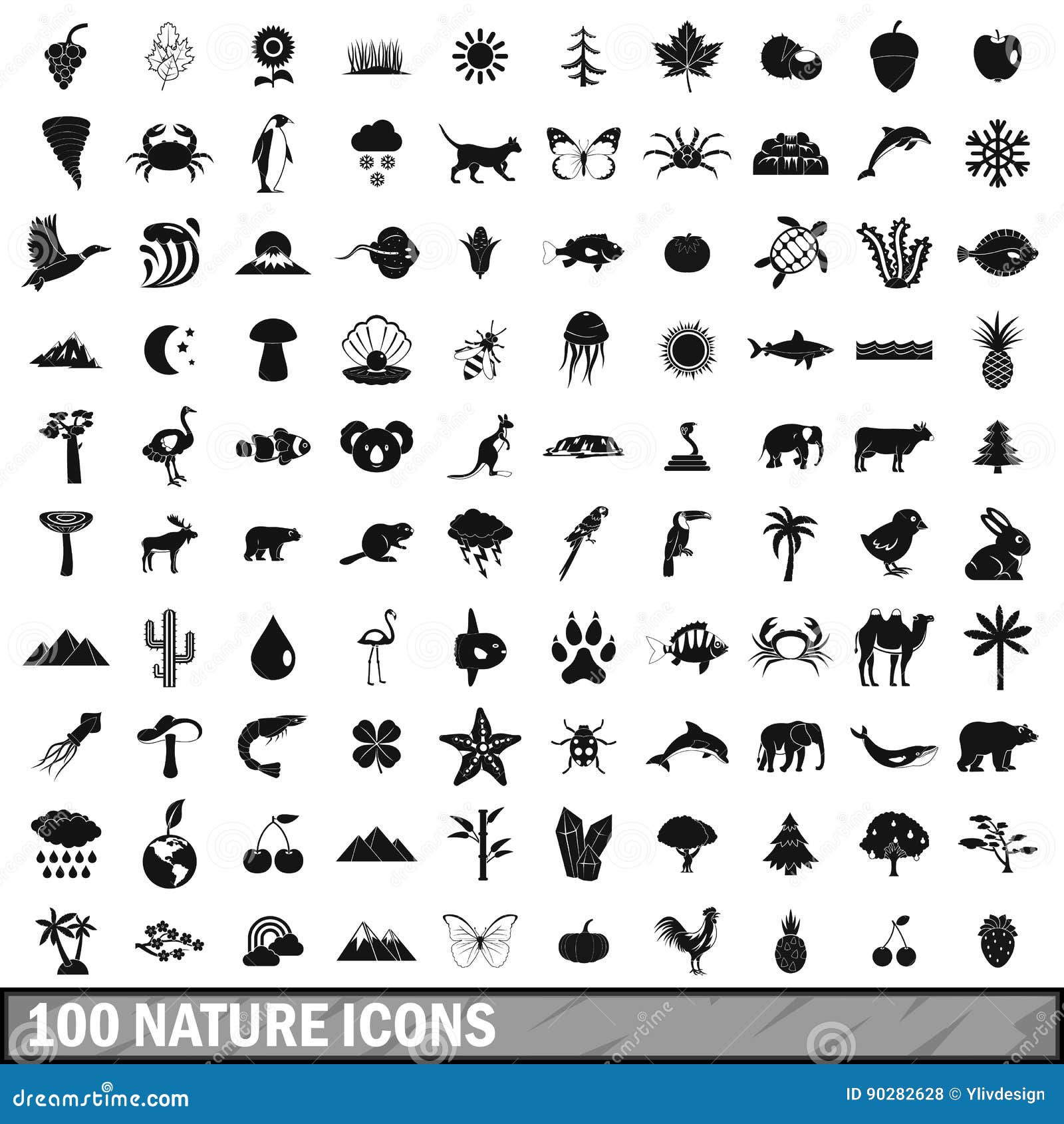 100 Nature Icons Set, Simple Style Stock Vector - Illustration of ...