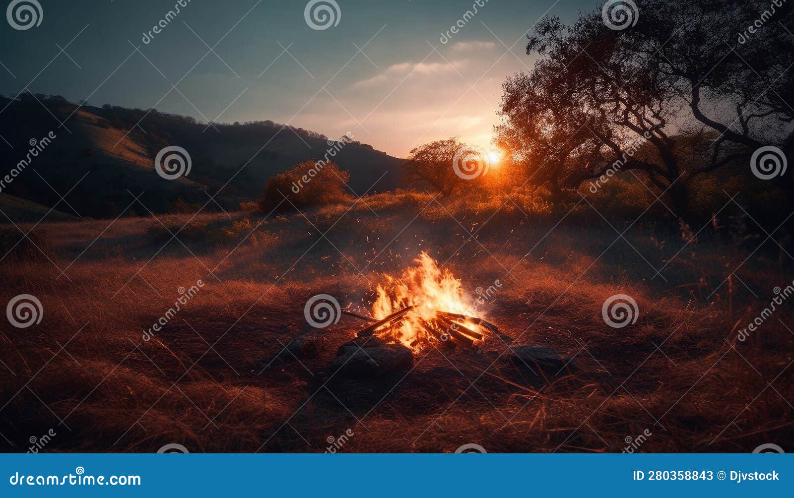 Nature Inferno Burning Bonfire Ignites Glowing Forest Fire At Dusk ...