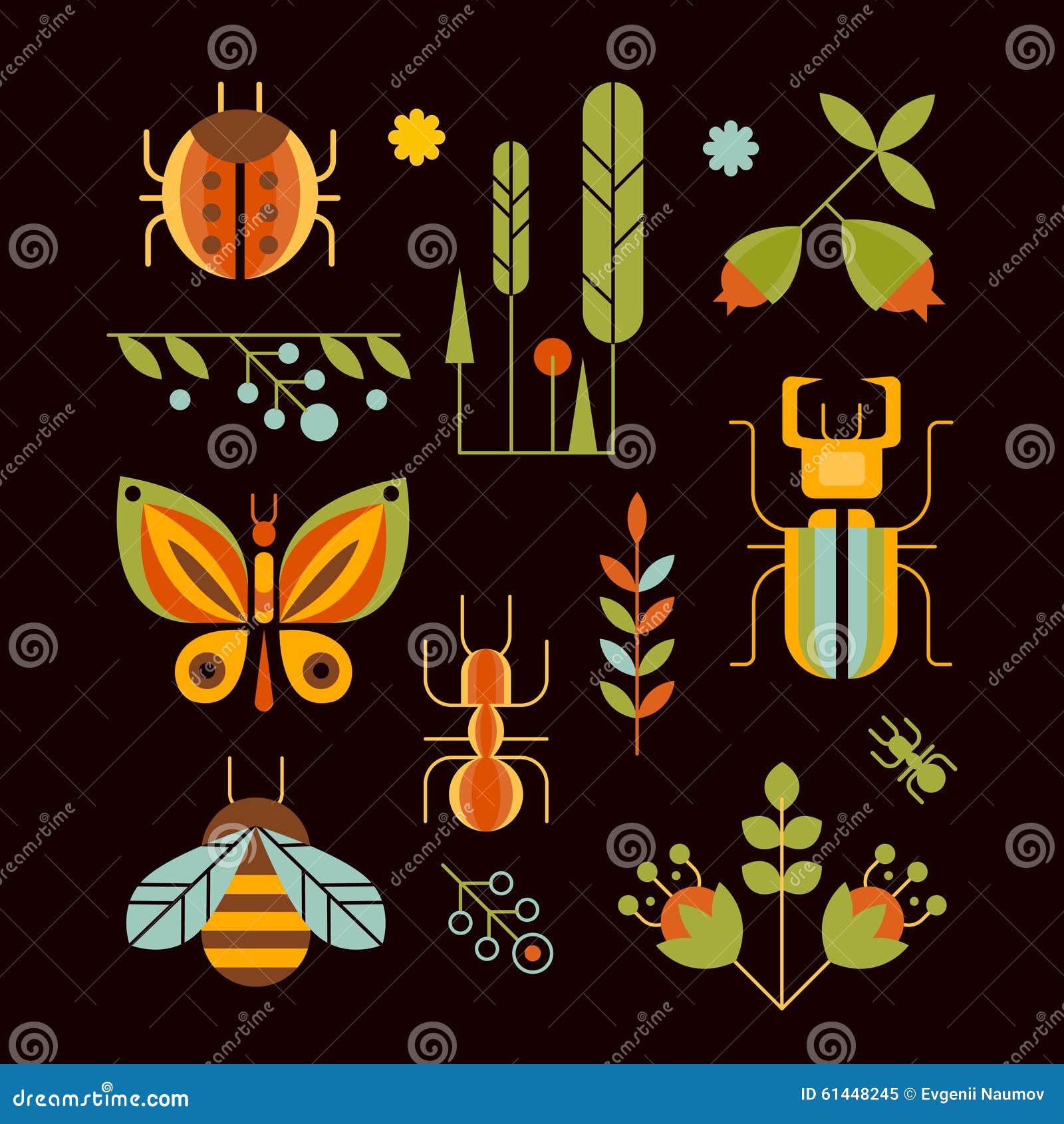 Nature, Insects and Tree Icons Vector Illustration Stock Vector ...