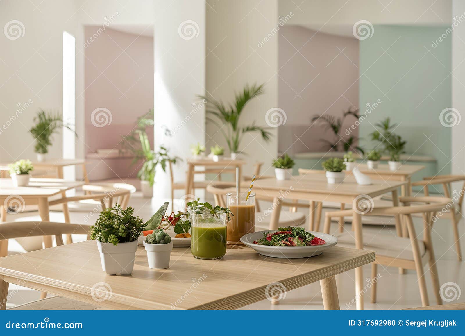 Nature-Inspired Cafe: Freshness and Serenity Stock Illustration ...