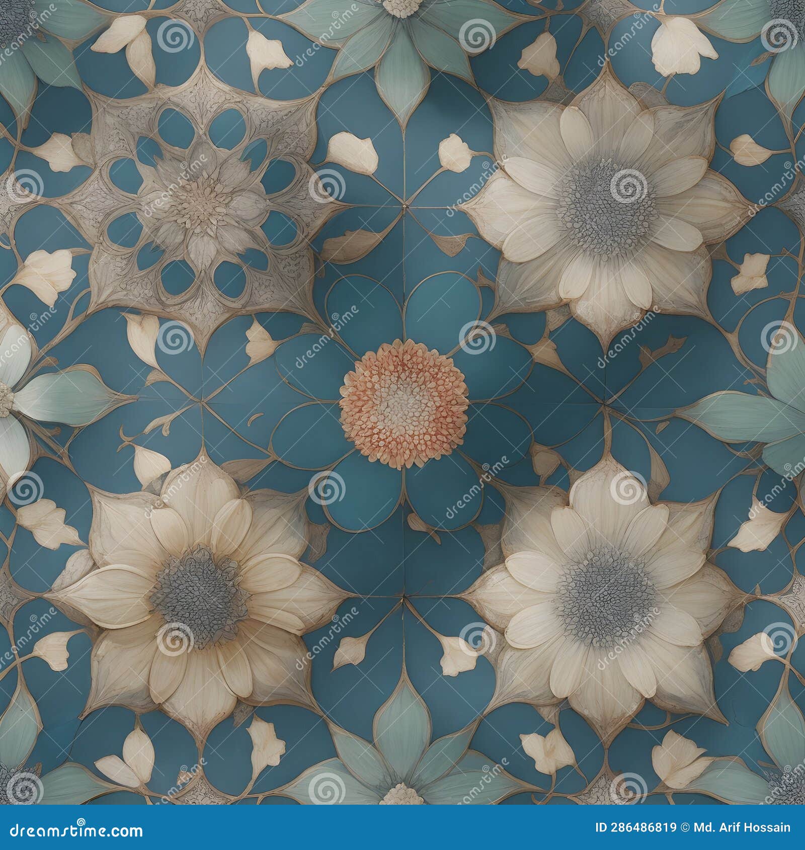 Nature Inspired Elegance Tile Pattern Image, Stylized Flower Shapes ...