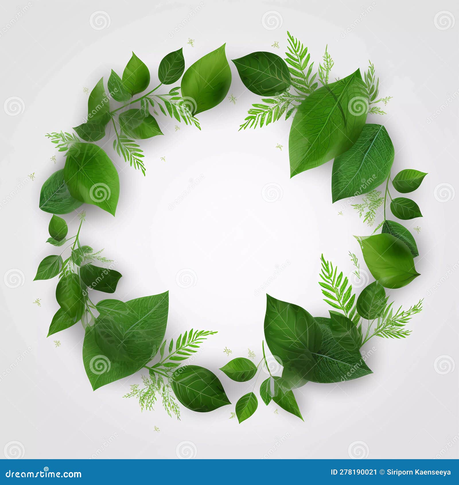 Nature-inspired Green Leaf Frame: White Background with Intricate Leaf ...