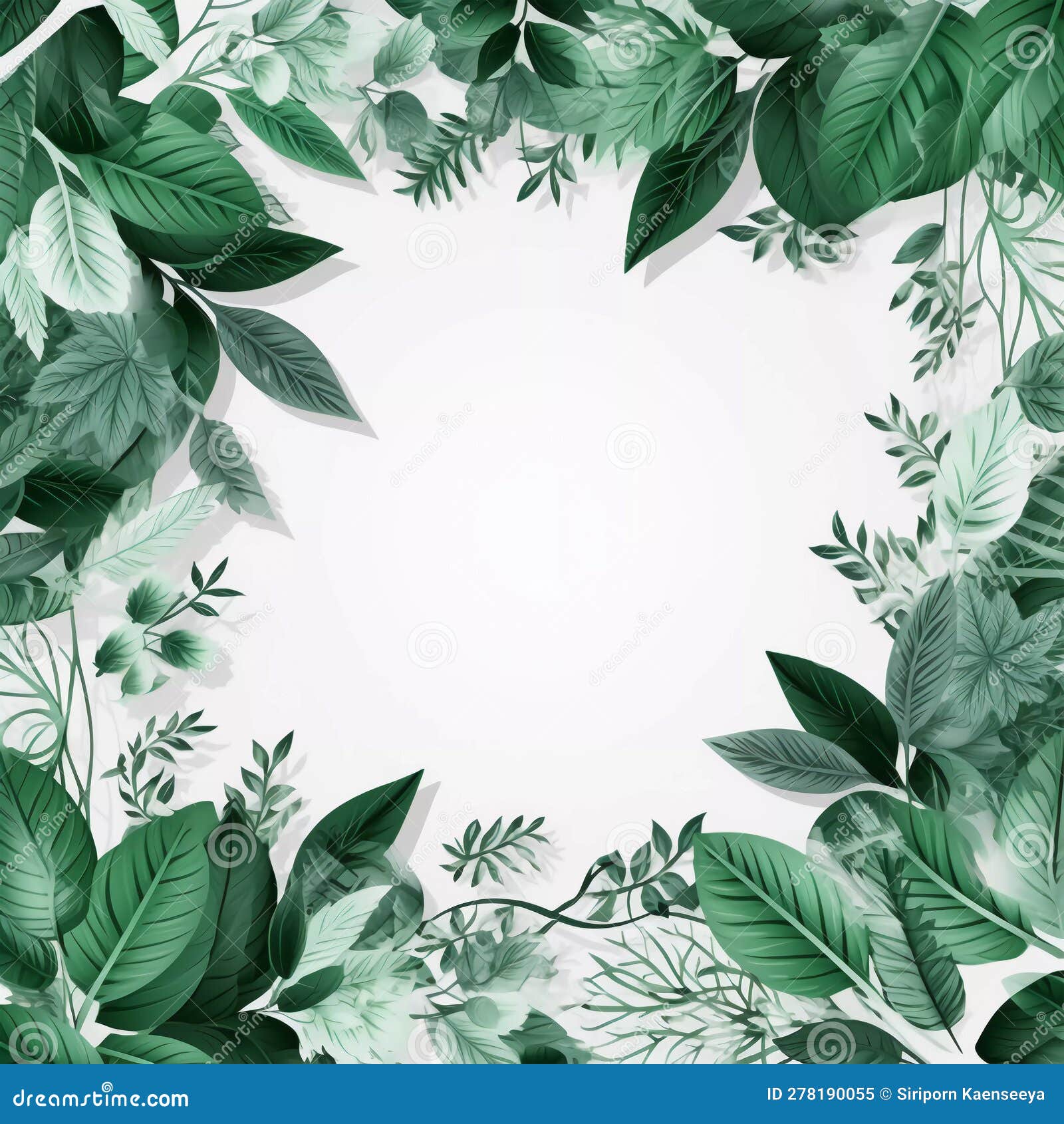 Nature-inspired Green Leaf Frame: White Background with Intricate Leaf ...