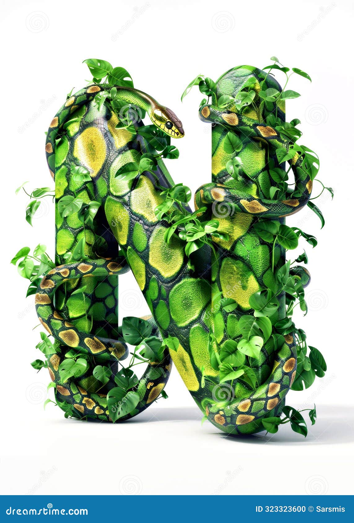 Nature-Inspired Letter N Wrapped in Lush Vines with Python Close-Up ...