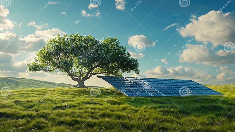 Nature-inspired Solar Panel Tree in a Grassy Field, Highlighting Zero ...
