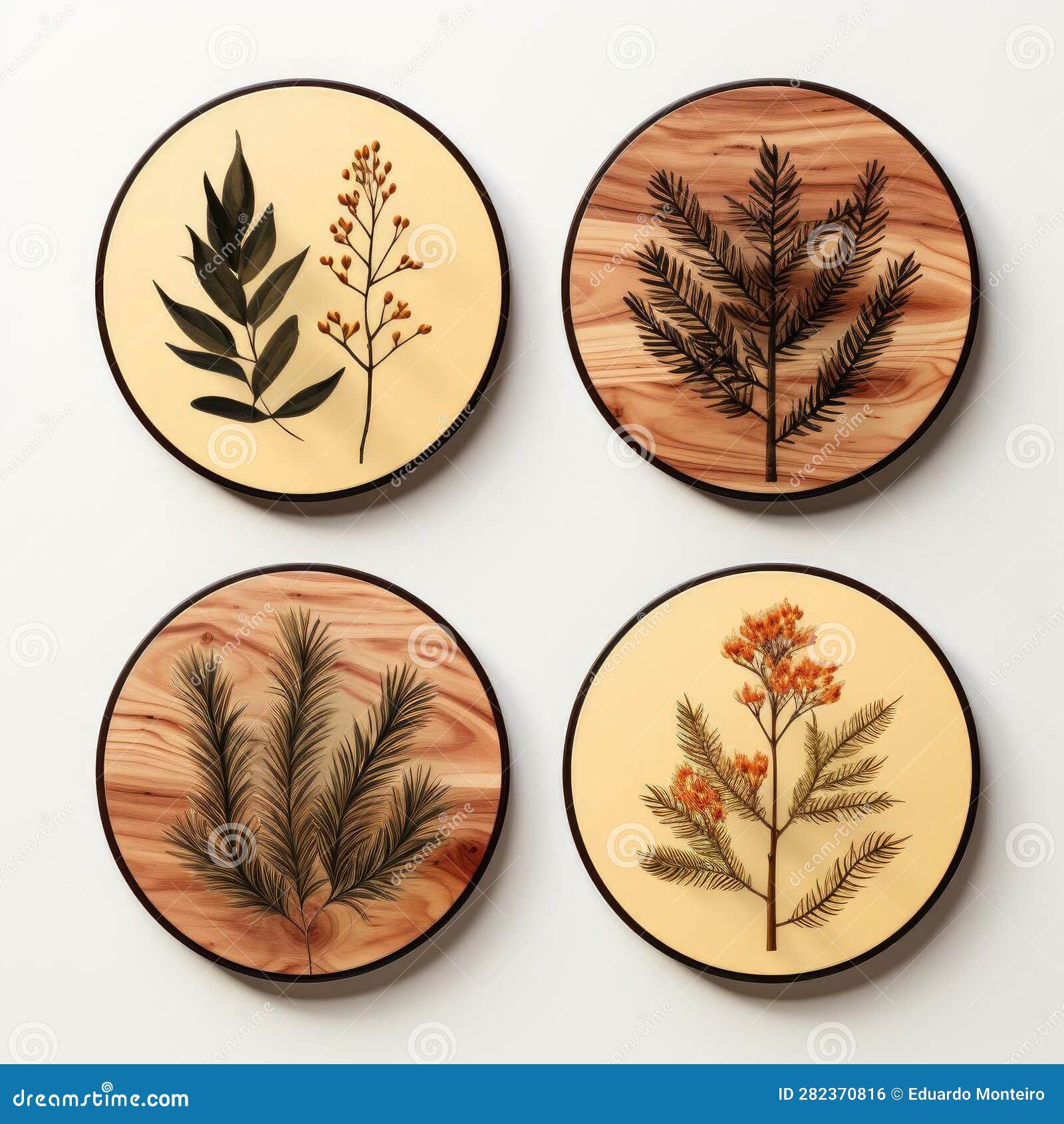 Nature-inspired Wall Plates with Leafy Motifs Stock Illustration ...