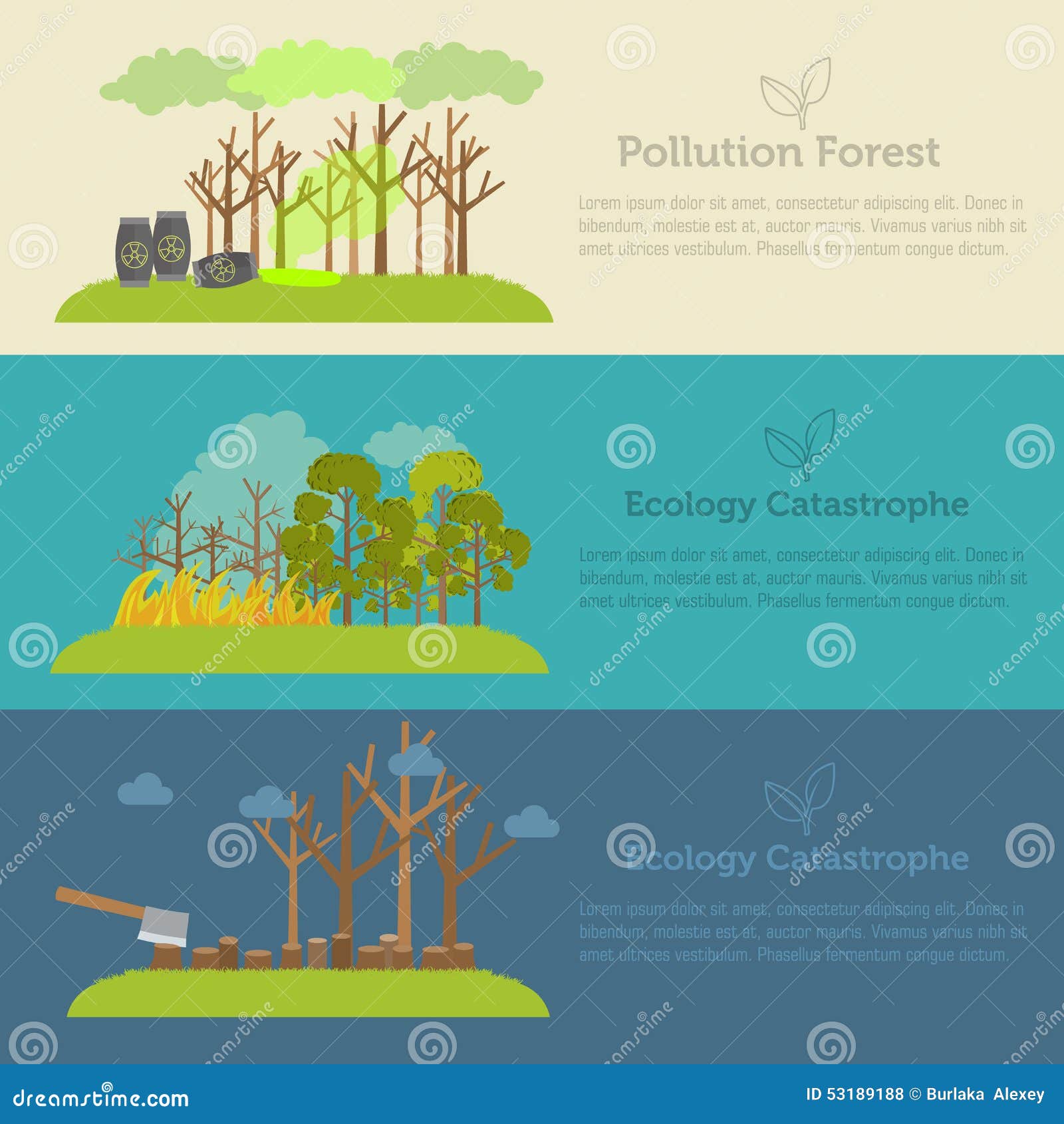 Nature Issue Deforestation, Fire Tree And Pollution Banner Flat Style ...