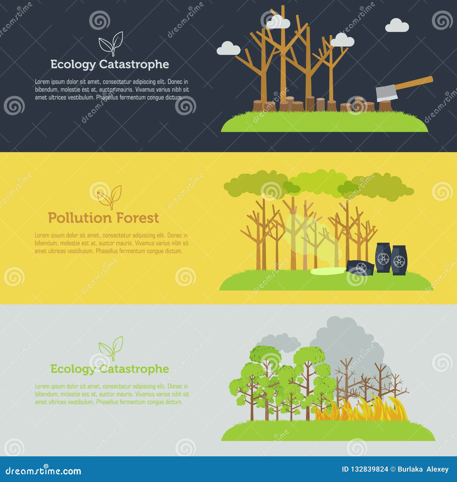 Nature Issue Deforestation, Fire Tree and Pollution Banner Style Design ...