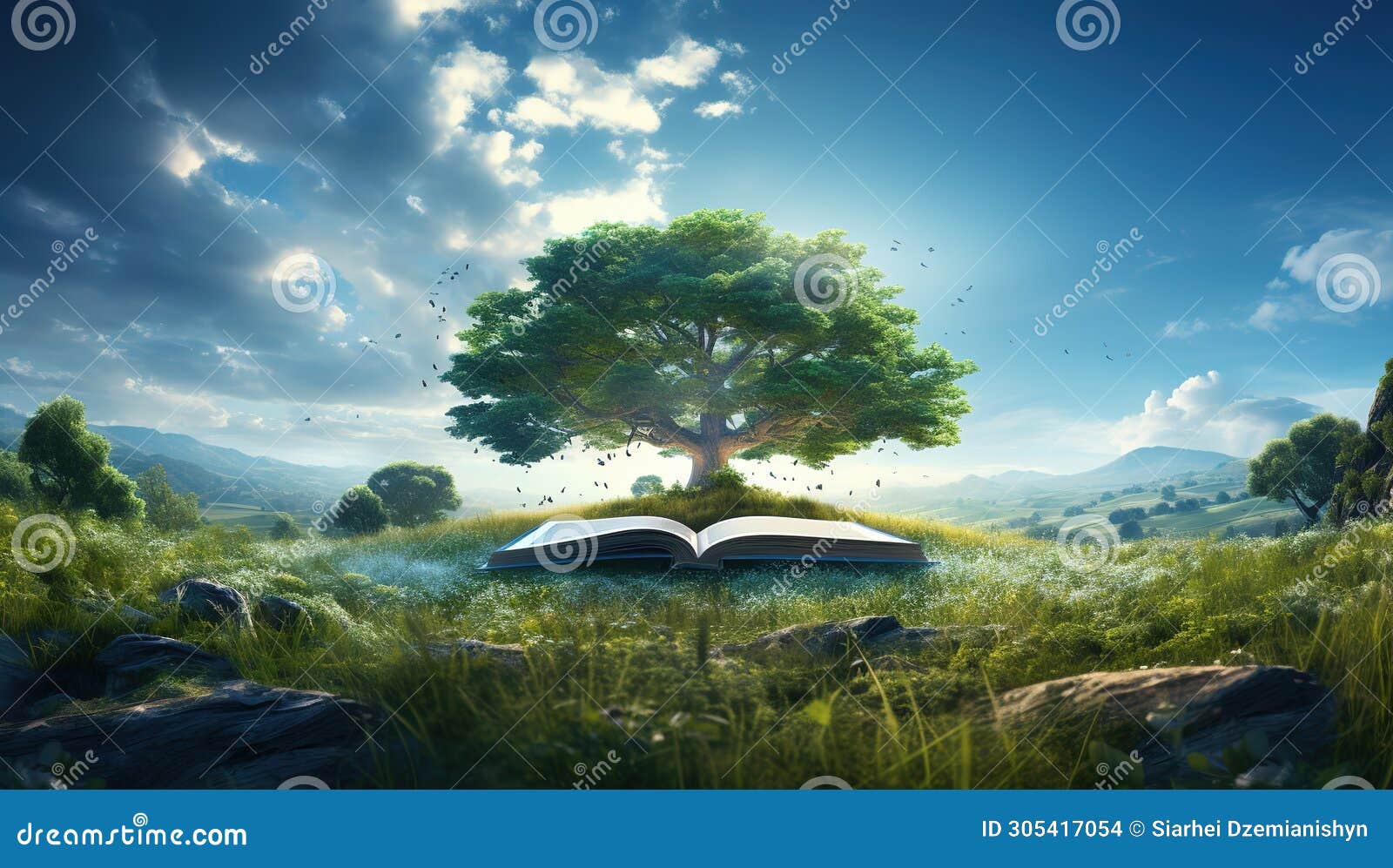 Nature Knowledge: Tree Growing from an Open Book in a Beautiful ...