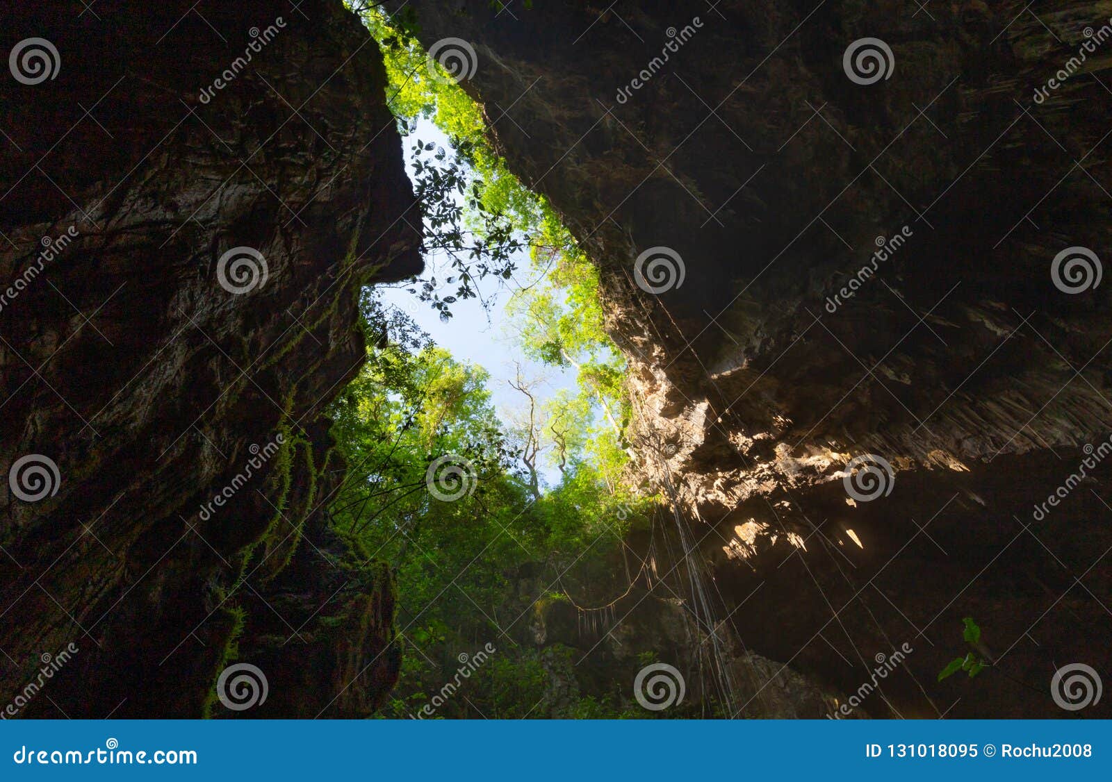 Landscape of the Falling Light into the Bottom of the Cave Stock Image ...