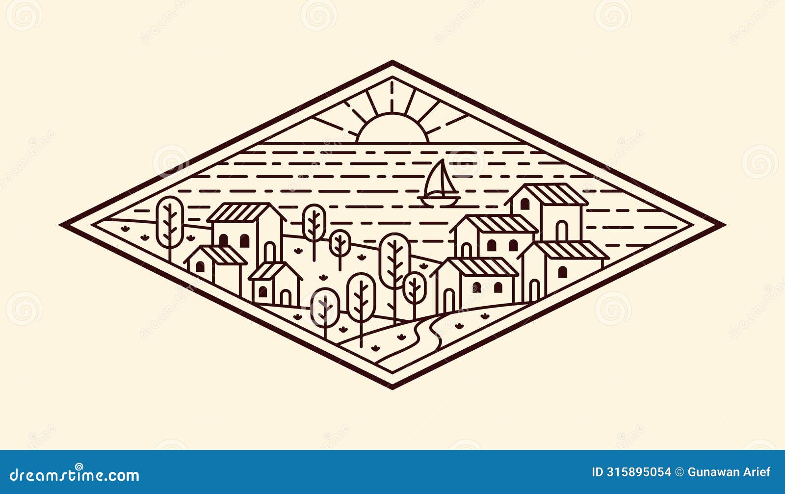 Nature Landscape Line Art Vector Template Stock Vector - Illustration ...