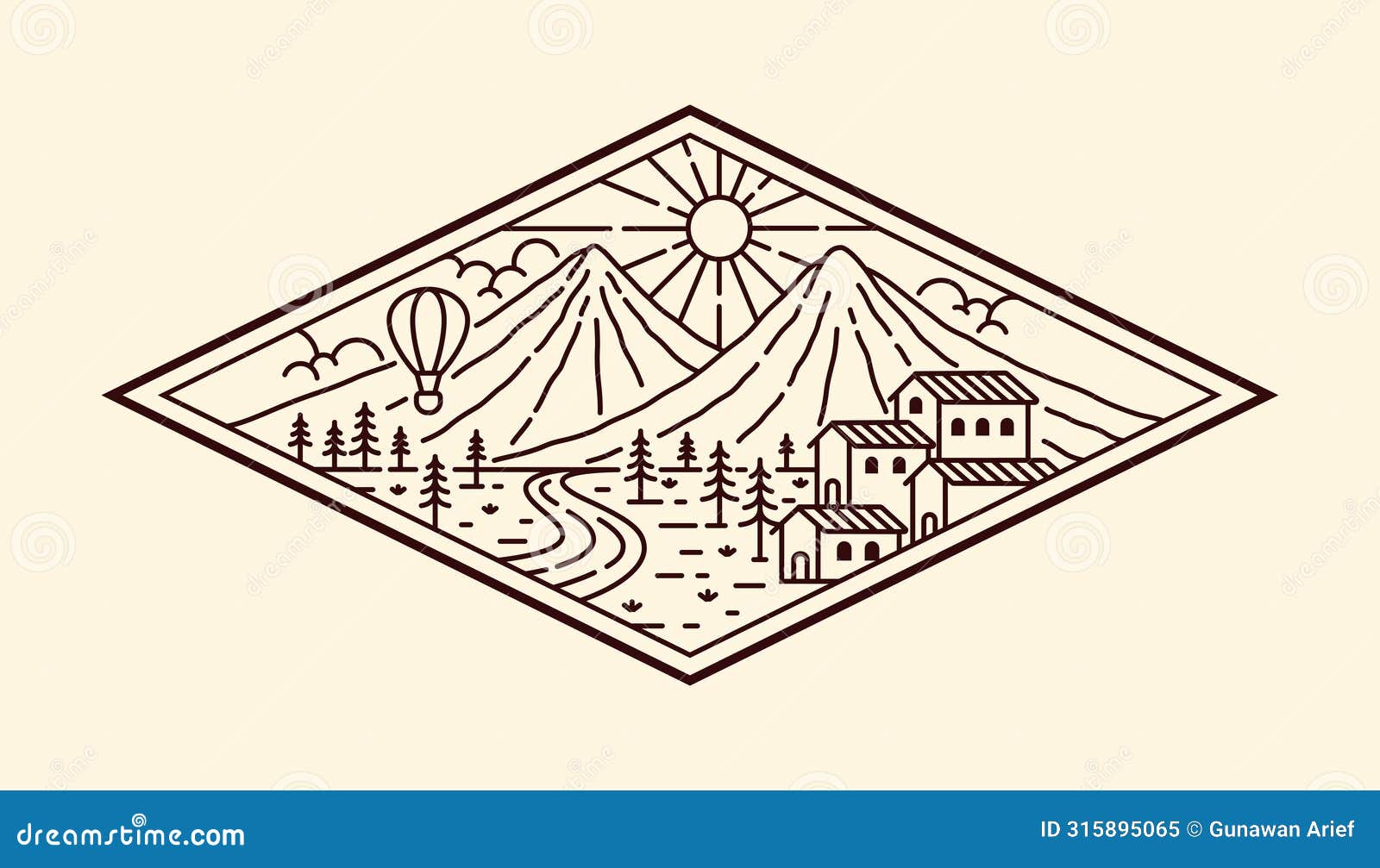 Nature Landscape Line Art Vector Template Stock Vector - Illustration ...