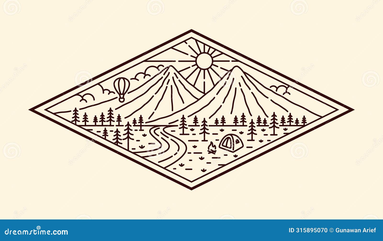 Nature Landscape Line Art Vector Template Stock Vector - Illustration ...