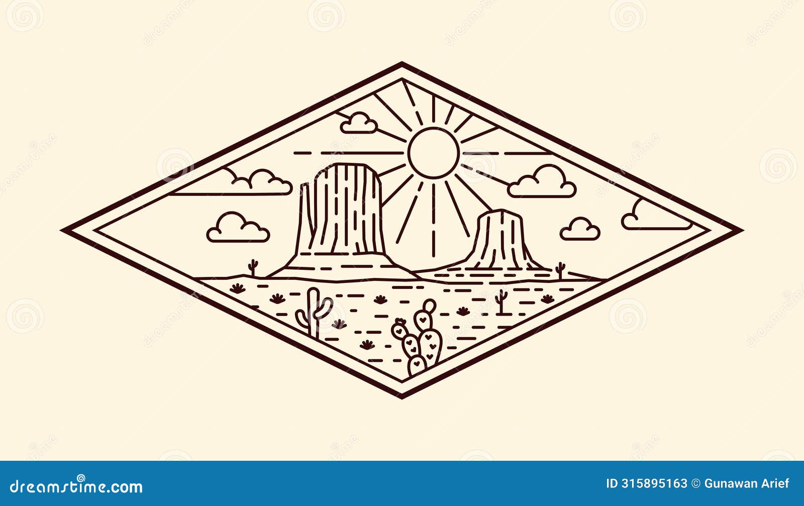 Nature Landscape Line Art Vector Template Stock Vector - Illustration ...