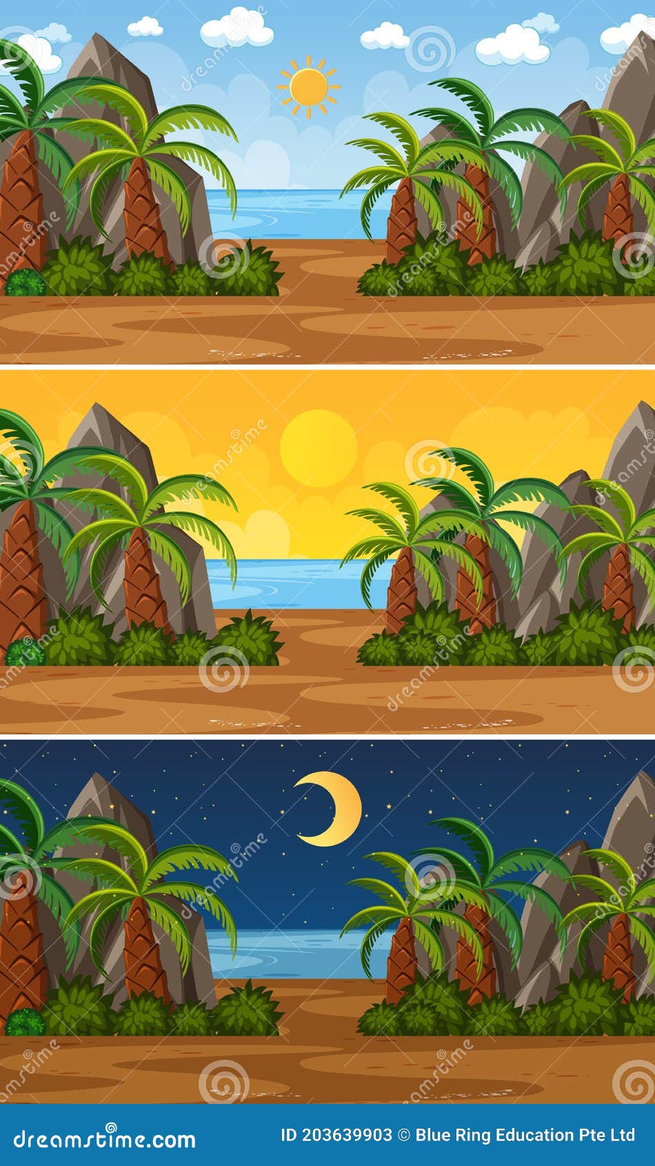 Nature Landscape Scene at Different Times of Day Stock Vector ...