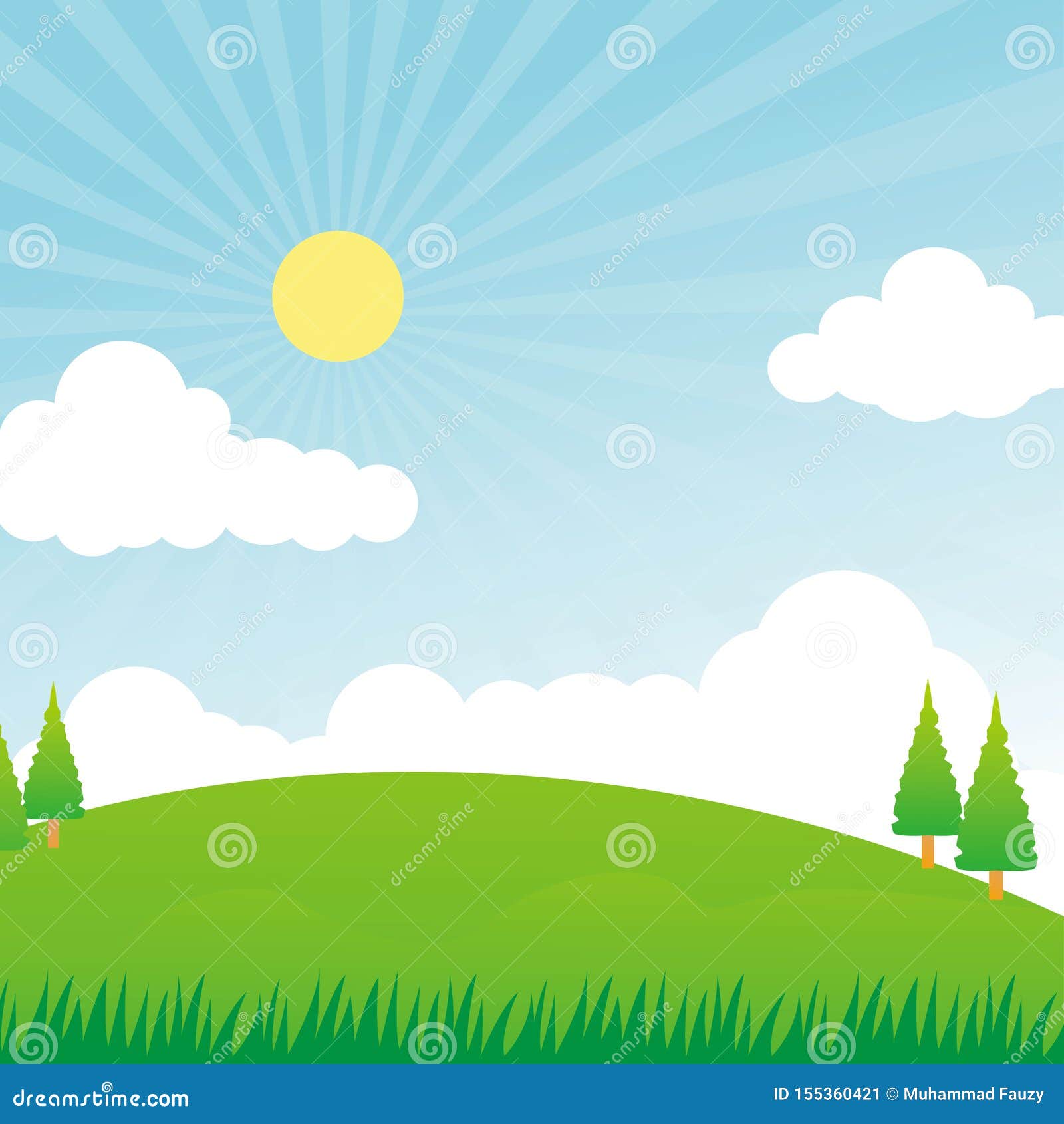 Nature Landscape Vector Illustration with Bright Sky Stock Vector ...