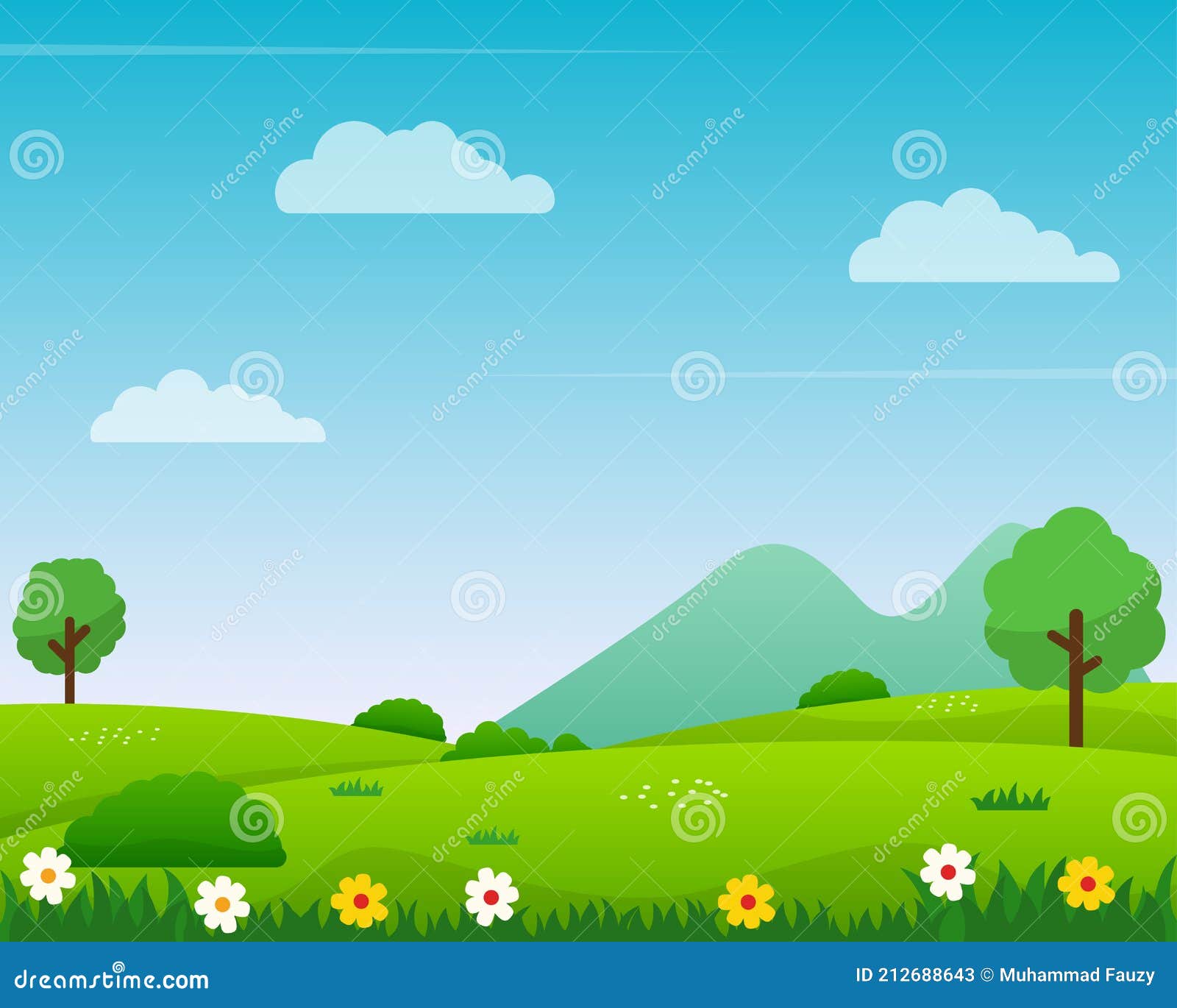 Nature Landscape Vector Illustration with Cartoon Style Stock Vector ...