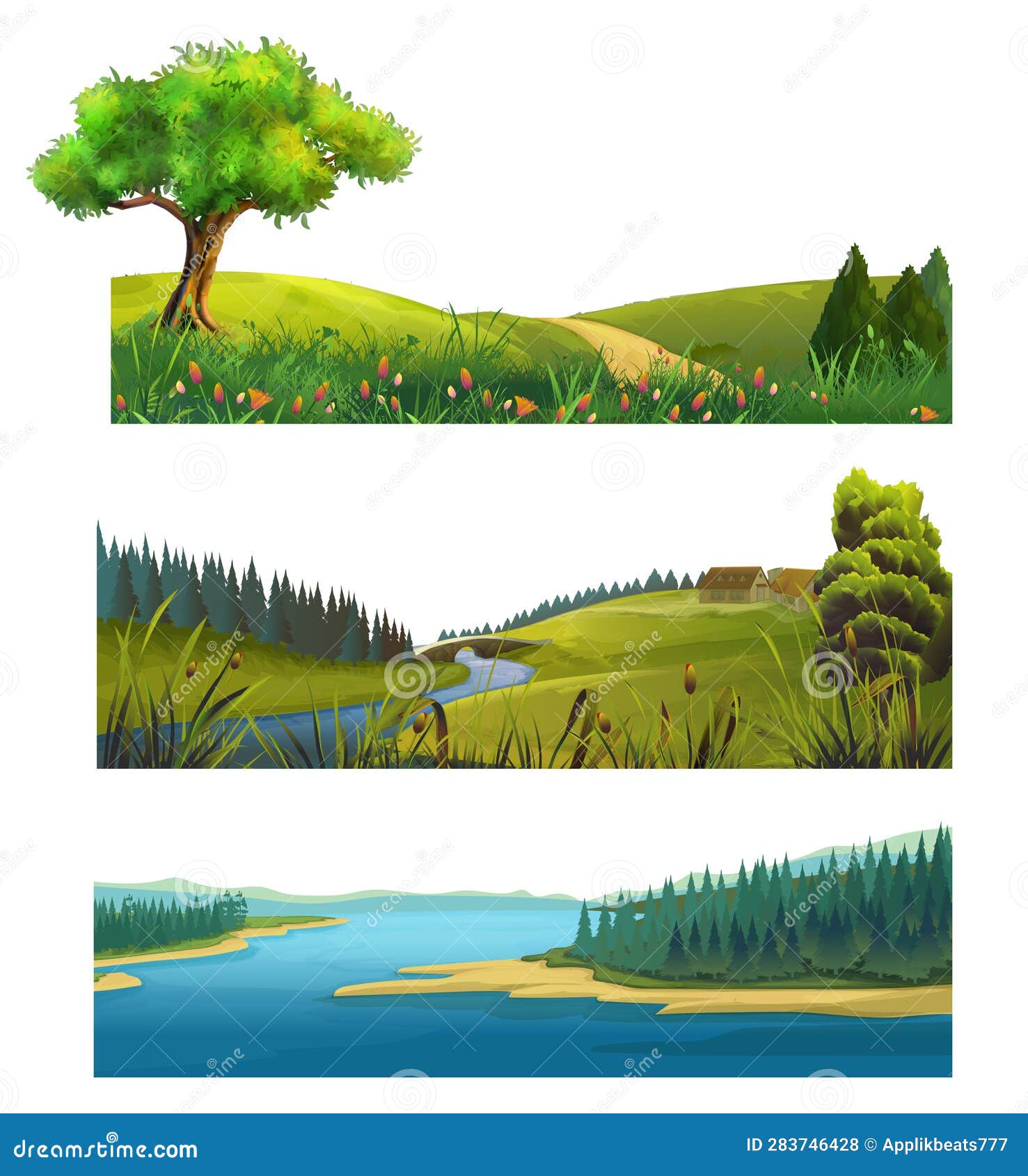 Nature Landscape, Vector Set Stock Vector - Illustration of hill, tree: 283746428