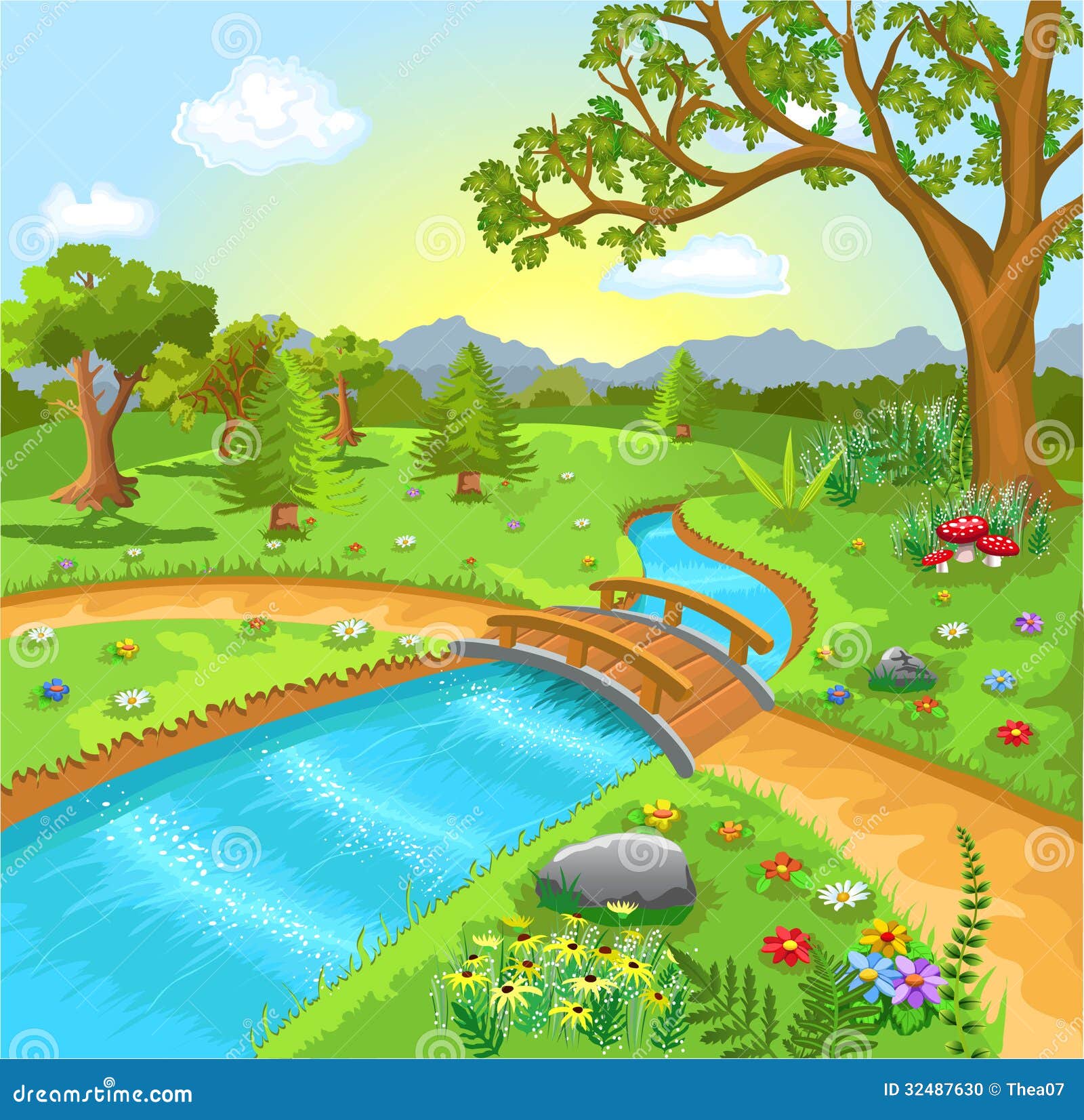 Nature Landscape with Water Spring Stock Vector - Illustration of ...