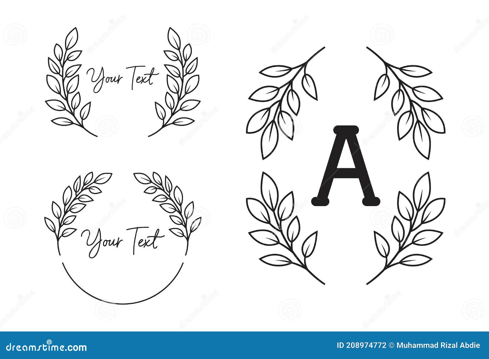 Nature Leaf Foliage Wreath Laurel Vector Frame Border Monogram in Black ...