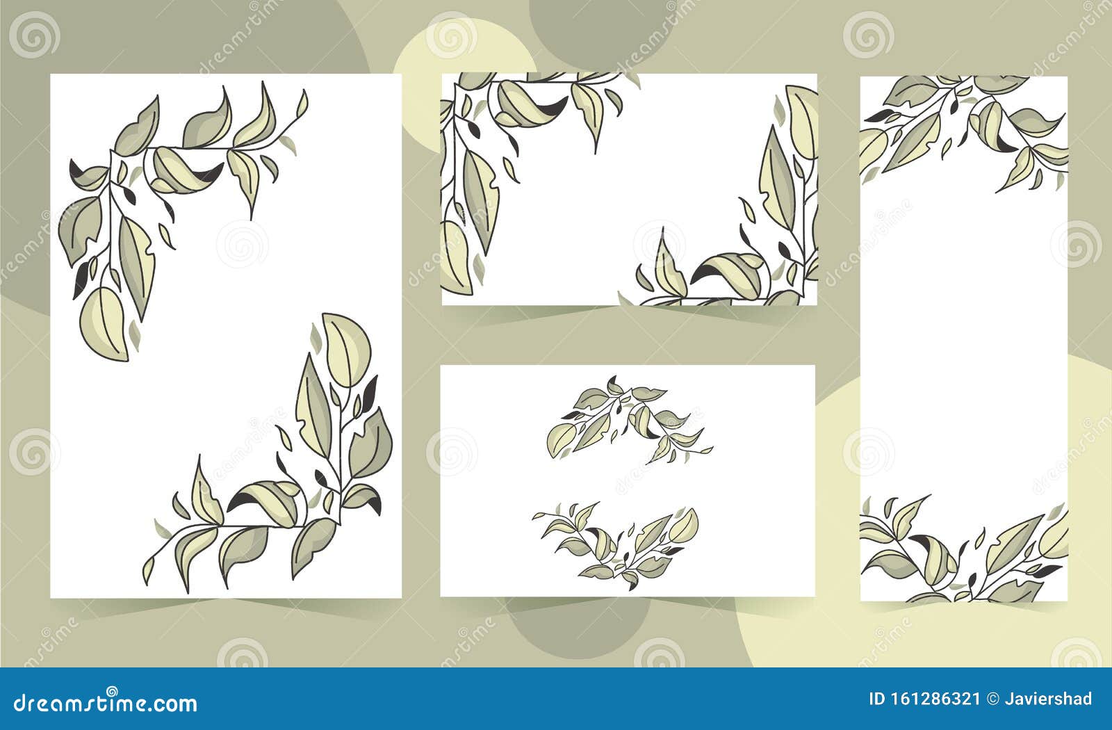 Nature Leaves Frame Background Set Stock Vector - Illustration of round ...