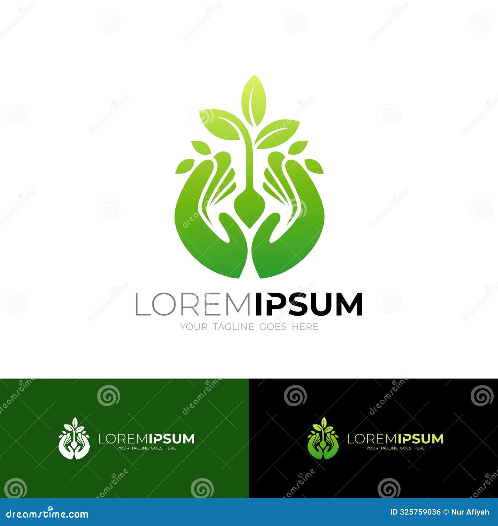 Nature Logos, Hand and Tree Design Combination, Green Color Stock ...