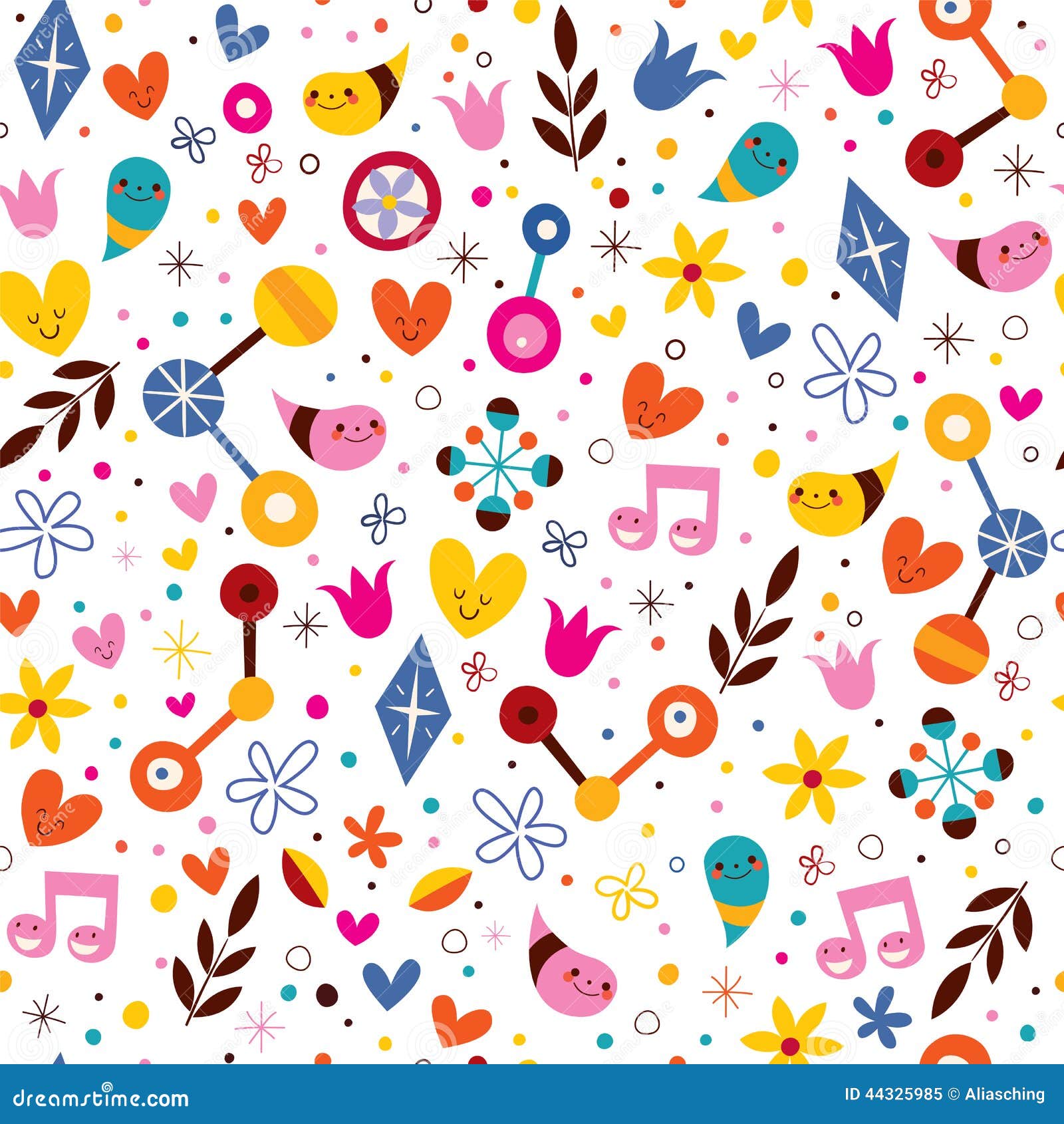 Nature Love Harmony Fun Cartoon Seamless Pattern Stock Vector ...