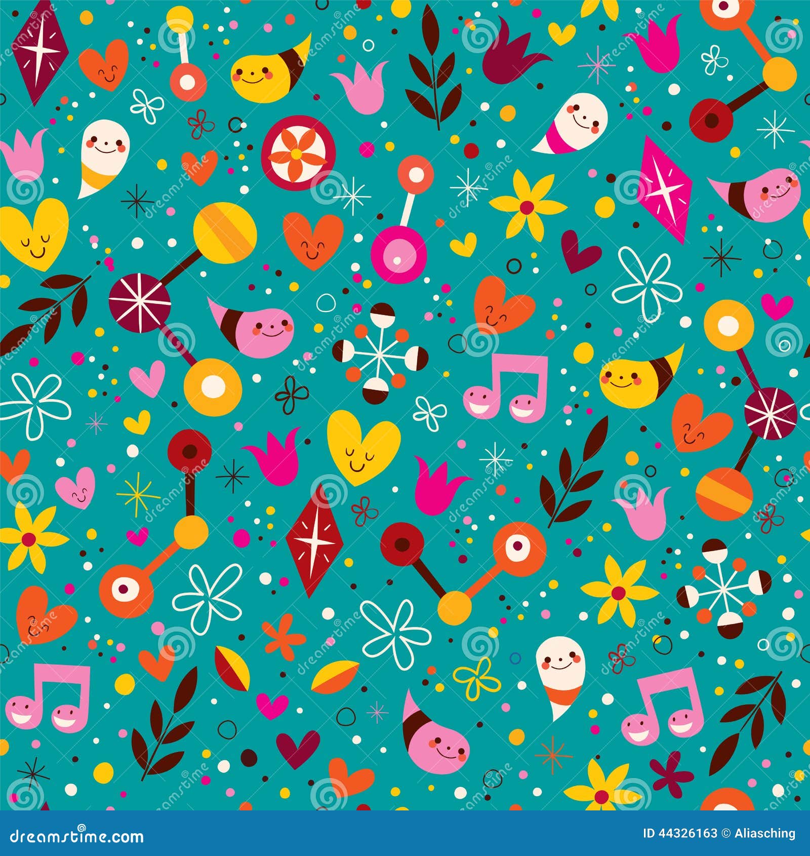 Nature Love Harmony Fun Characters Seamless Pattern Stock Vector ...