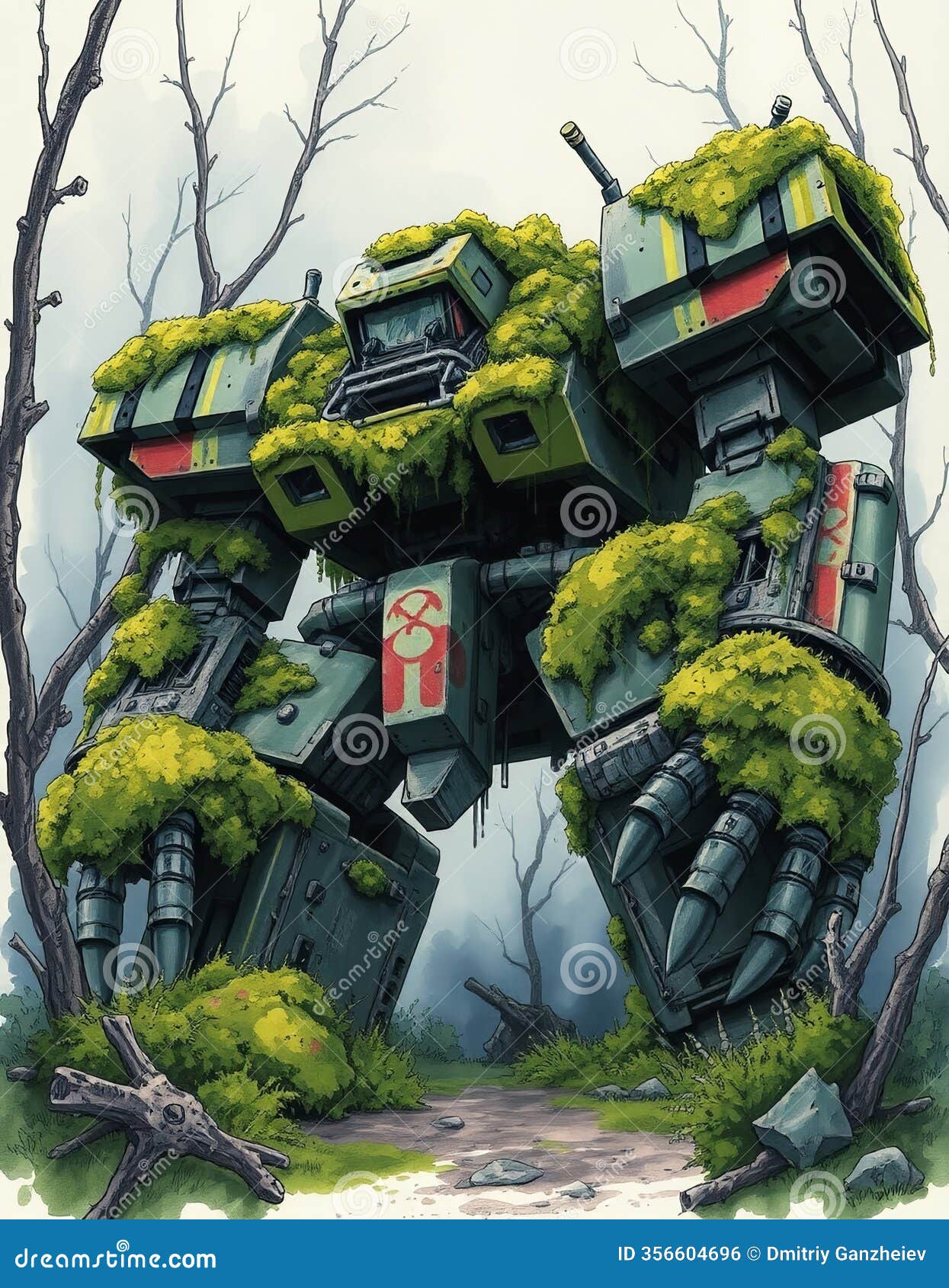 Nature Meets Technology: Overgrown Mech Stock Illustration ...
