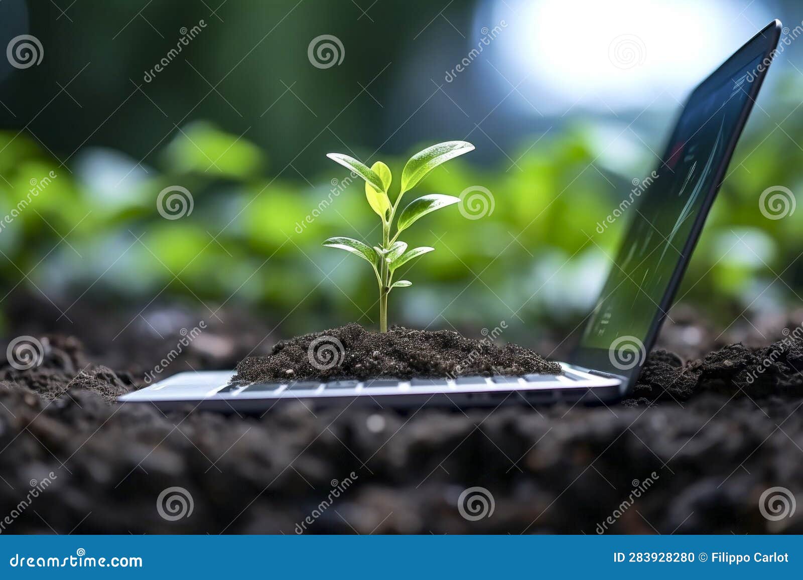 Nature Meets Technology: Plant Growing on Laptop Keyboard Stock ...