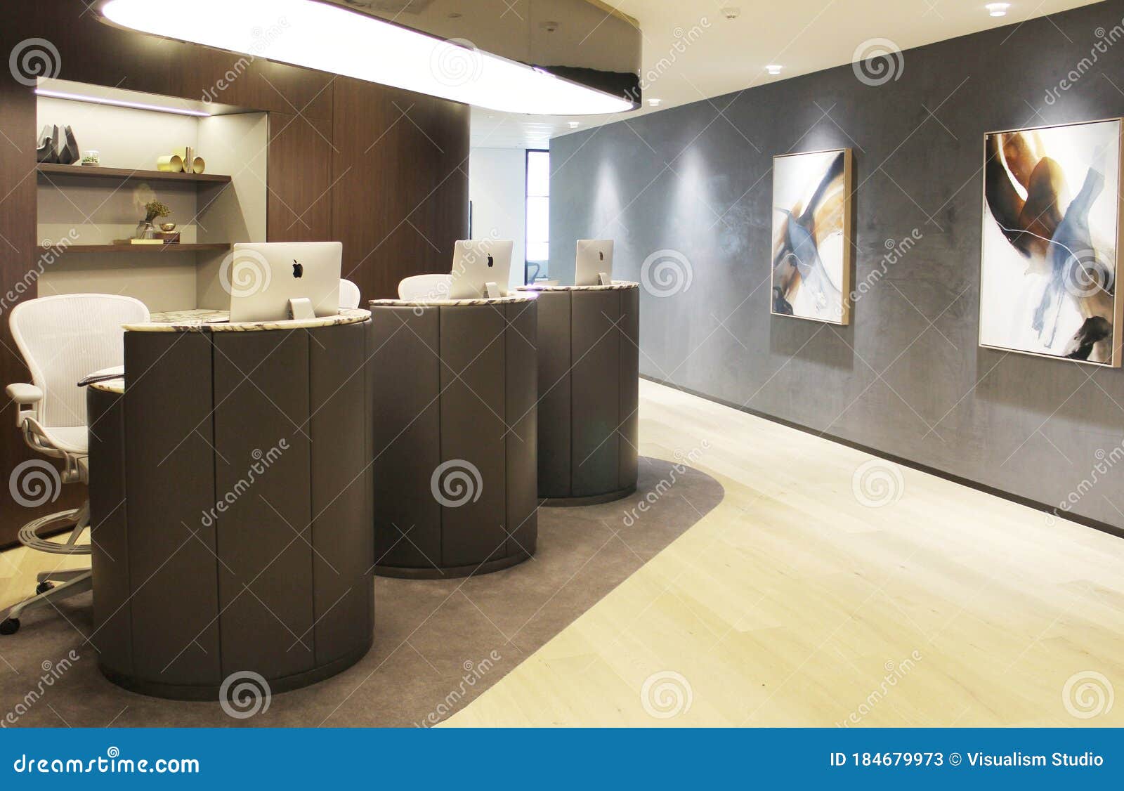 Nature Modern Co Working Space Office Interior with Gray Table with ...