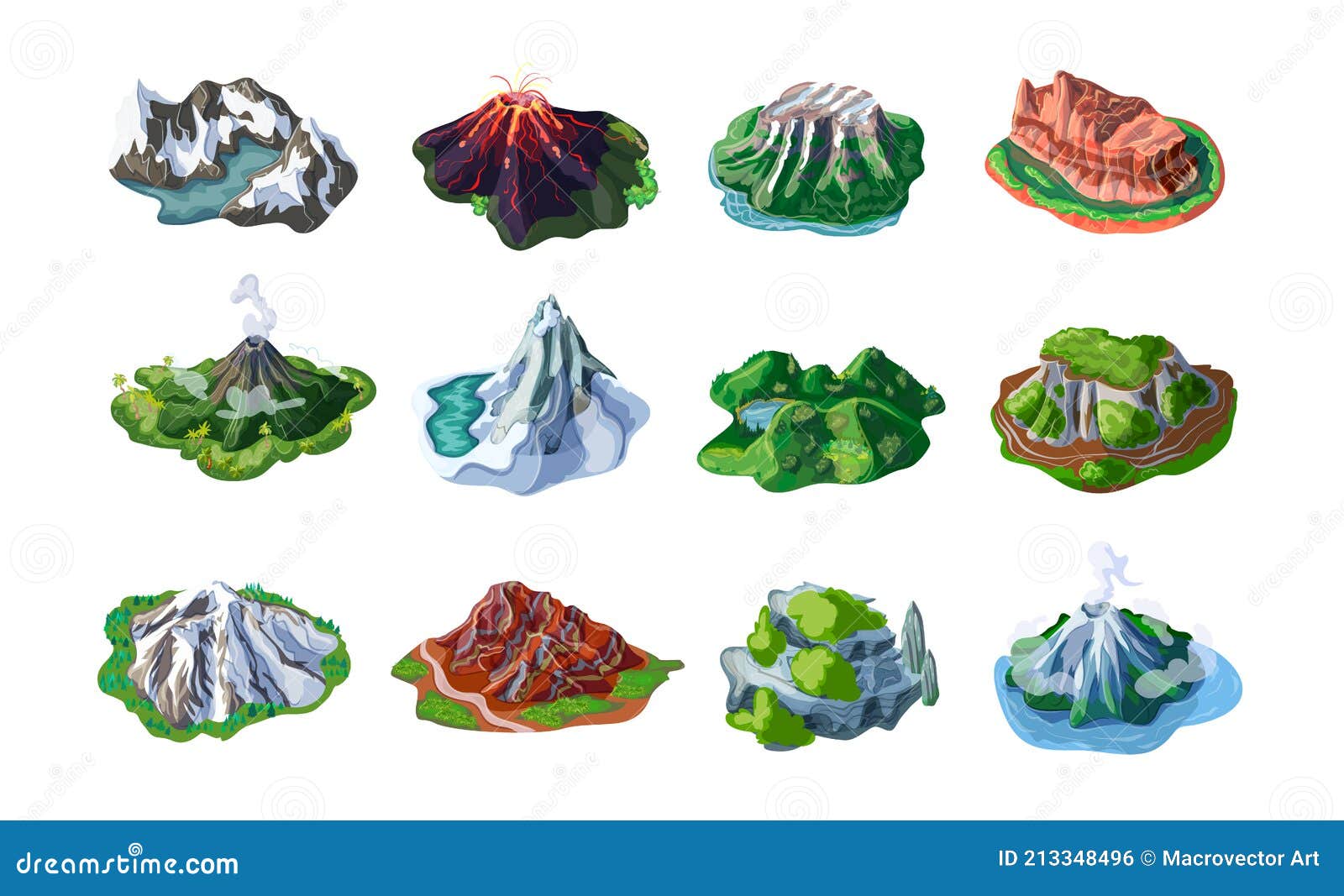 Set Of Volcanoes Different Forms On White Background. Vector ... Set Of Volcanoes Different Forms On White Background. Vector ...
