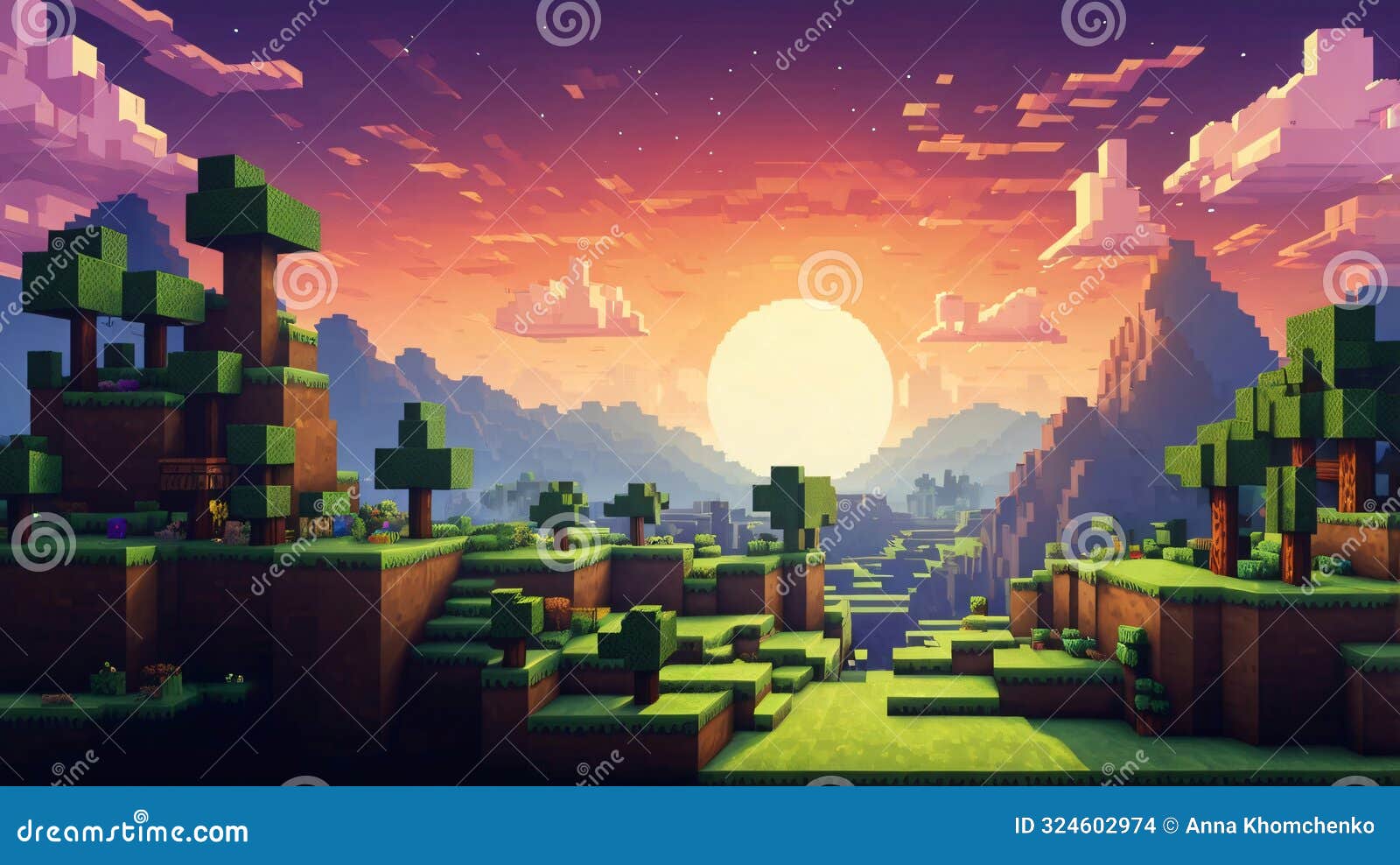 Pixel Art Landscape With Mountains And Lake In The Night Stock ...