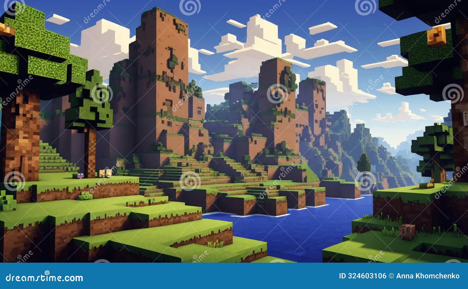 Nature Pixel Landscape Video Game User Interface in Minecraft Style, 8 ...