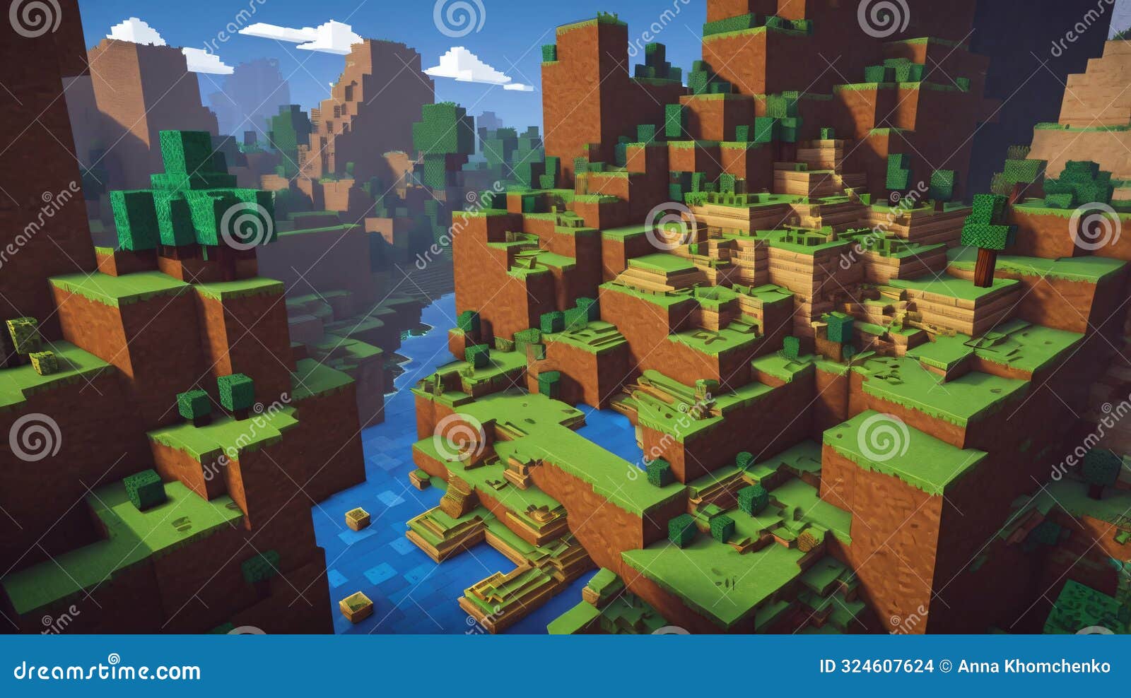 Nature Pixel Landscape Video Game User Interface in Minecraft Style, 8 ...