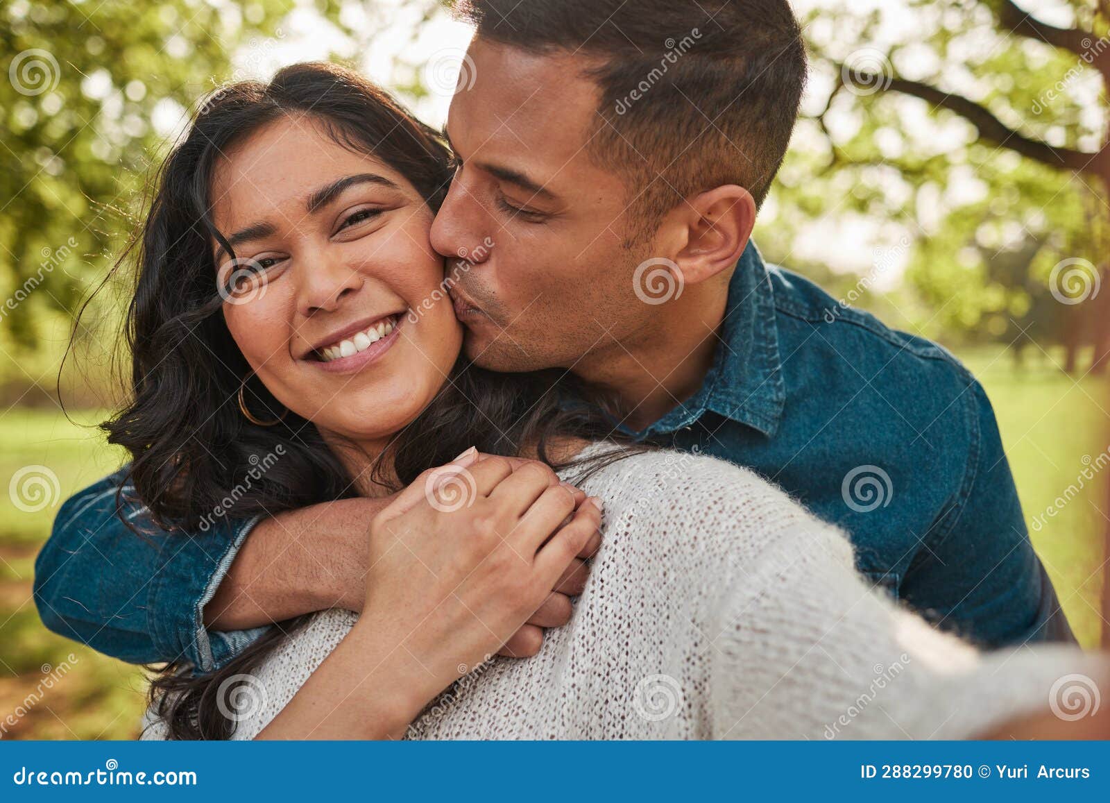 Nature Portrait Selfie Or Couple Kiss For Romantic Outdoor Date Bonding And Photography On