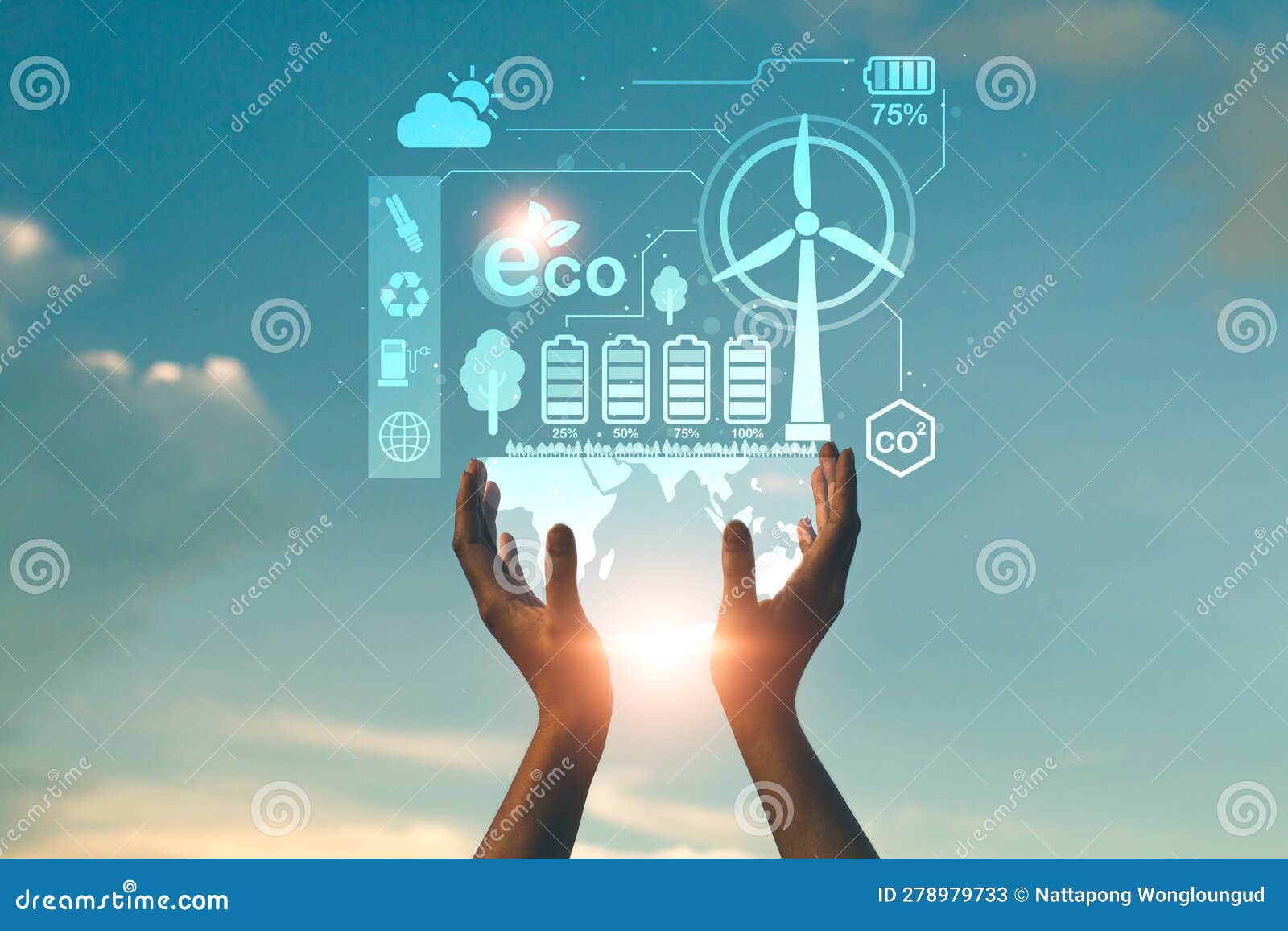 Nature Power Solar Power Renewable. Concept Saving Energy in Nature ...