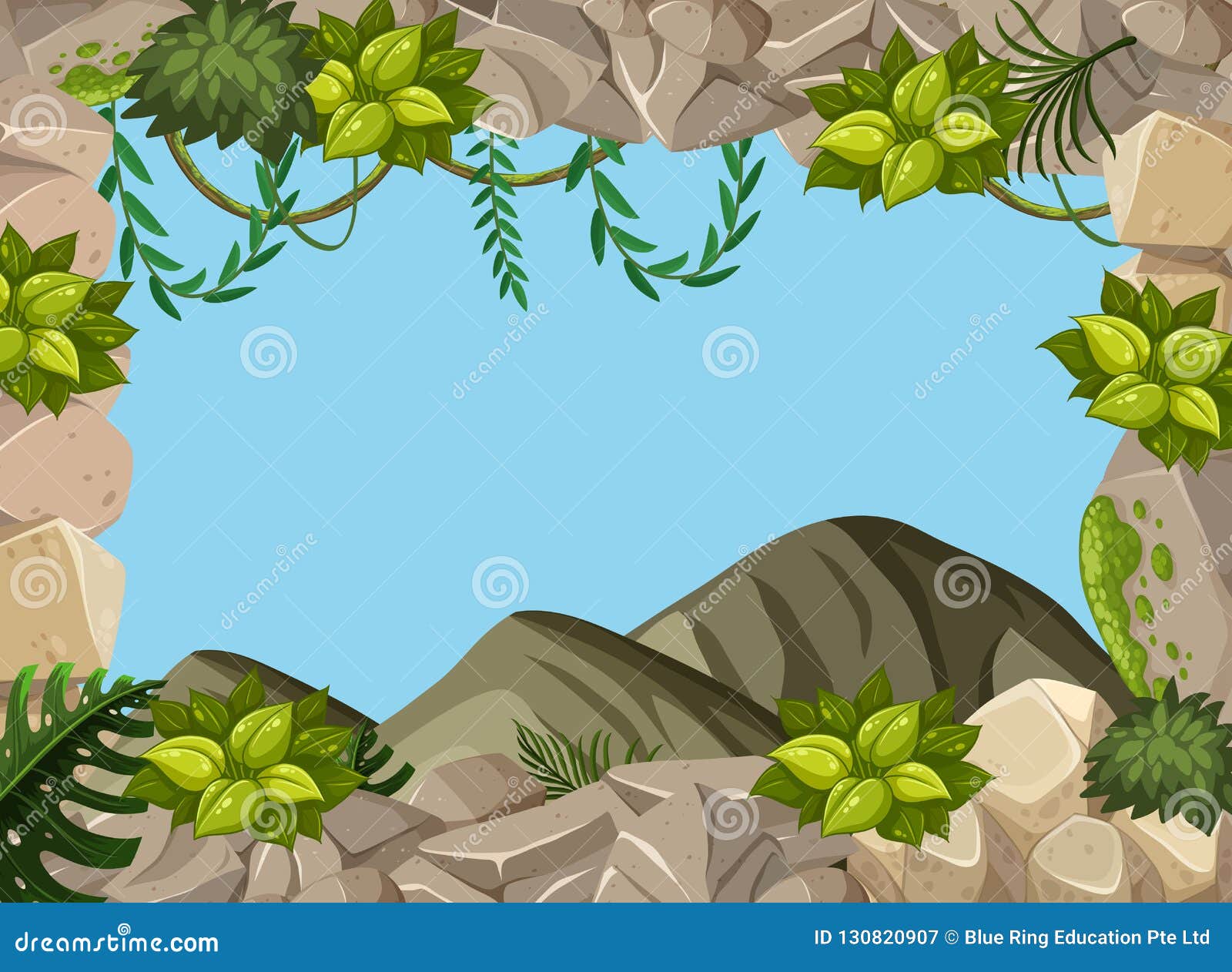 Nature Rock and Leaf Border Stock Vector - Illustration of floral ...