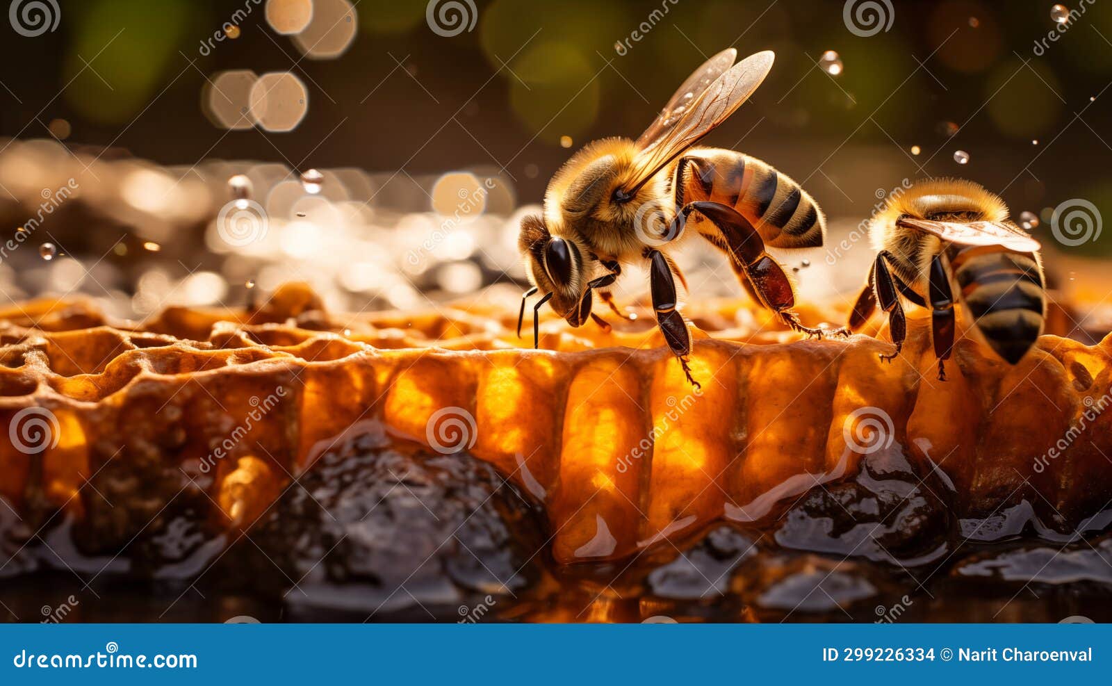 Nature S Collaboration: Bees at Work with a Serene Waterfall Behind ...