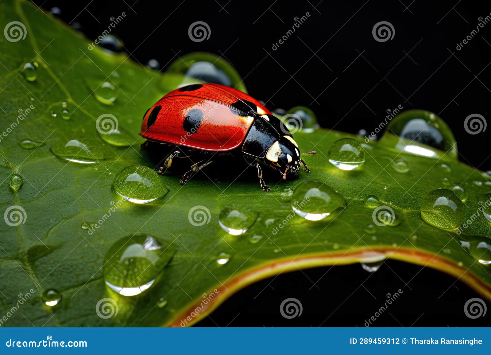 Enchanting Ladybug Perched on a Rain-kissed Leaf Stock Photo - Image of ...